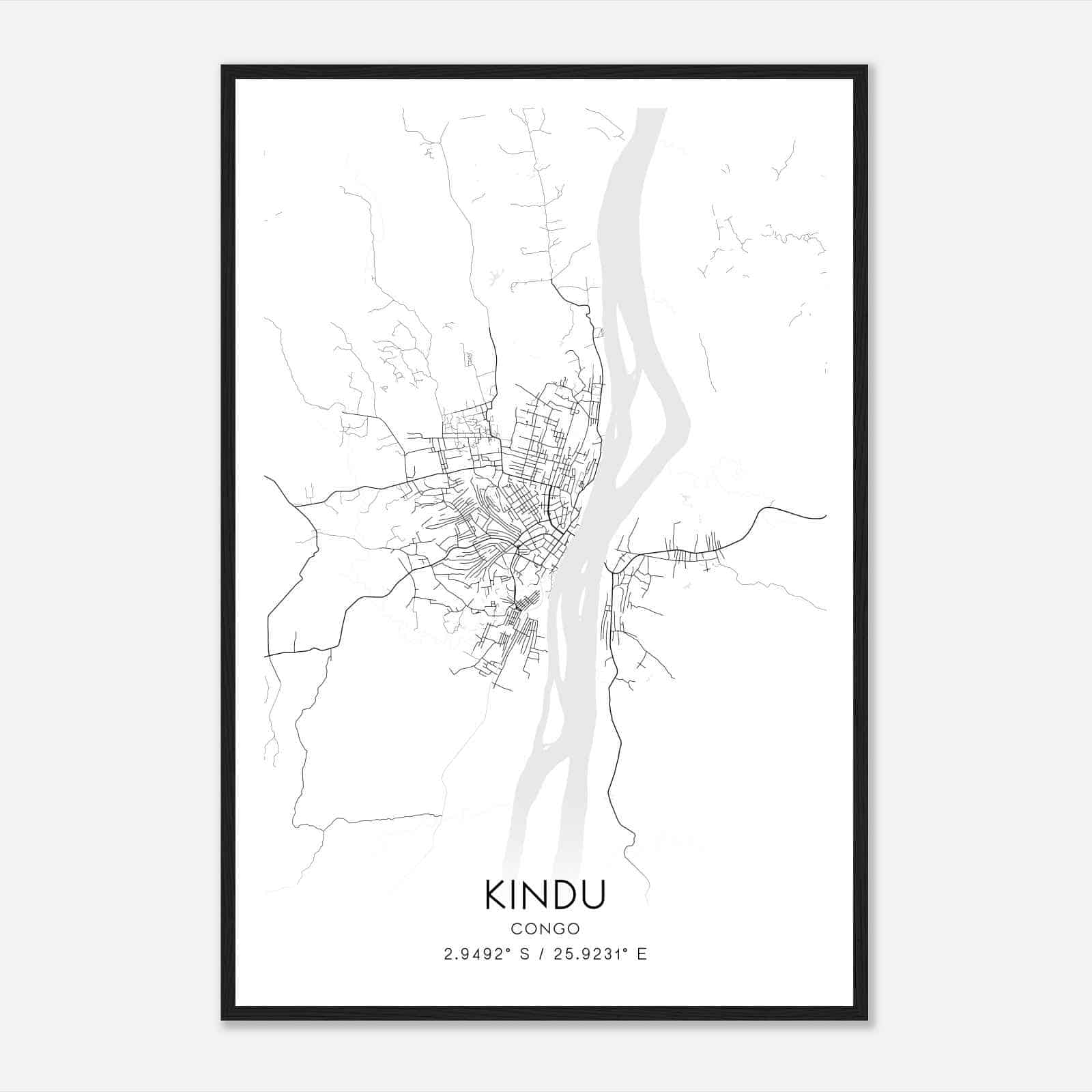 Kindu Congo Map Poster, Kindu City Road Wall Art Print - Custom Maps ...