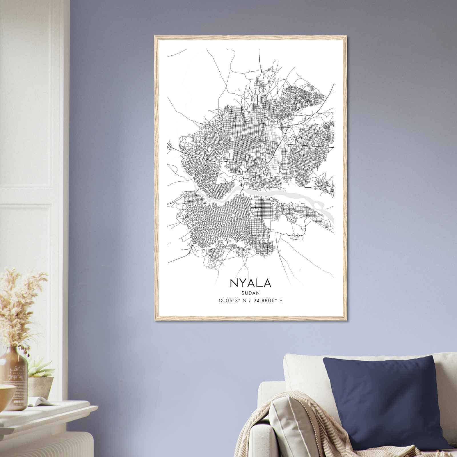 Nyala Sudan Map Poster, Nyala City Road Wall Art Print - Custom Maps ...