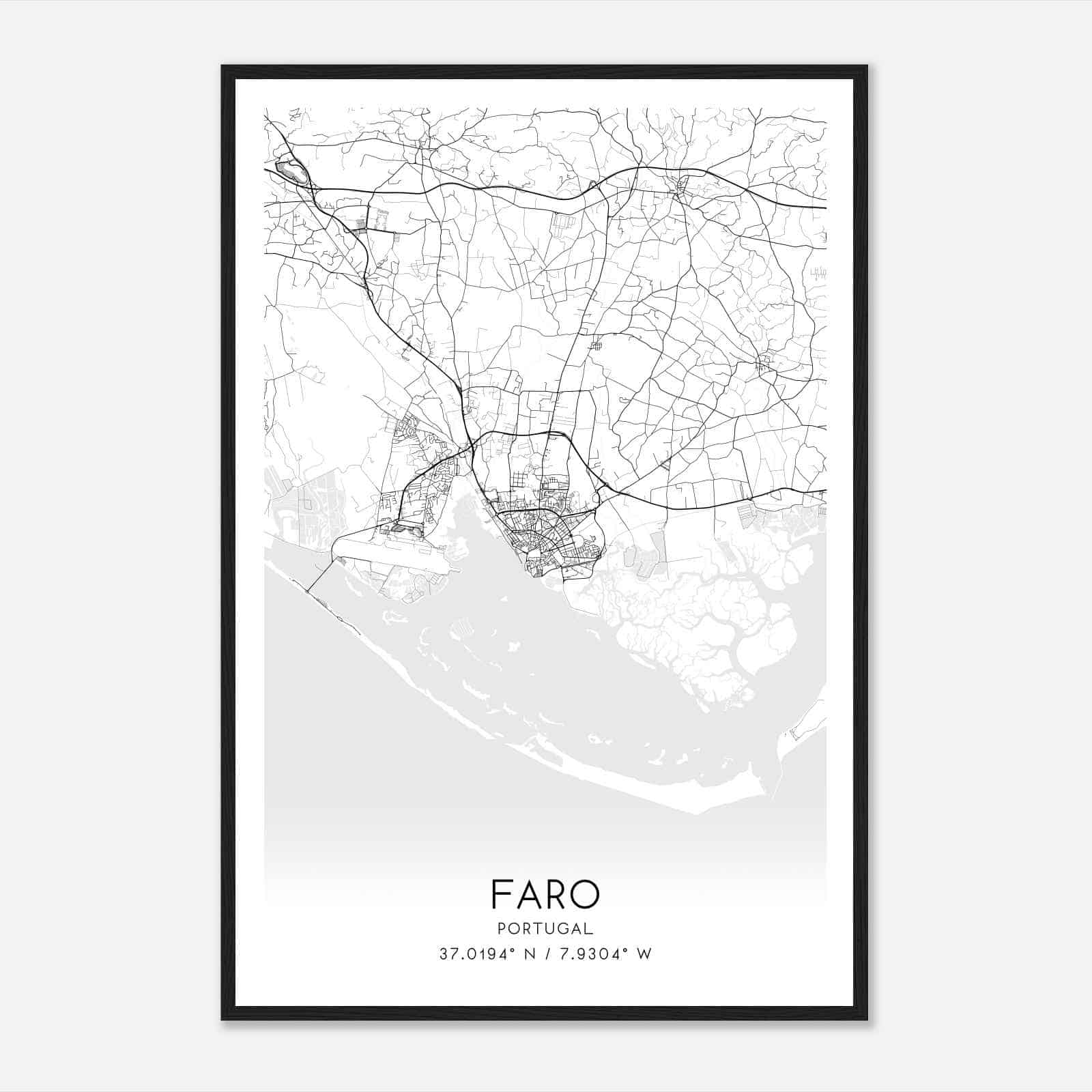 Faro Portugal Map Poster, Faro City Road Wall Art Print - Custom Maps ...