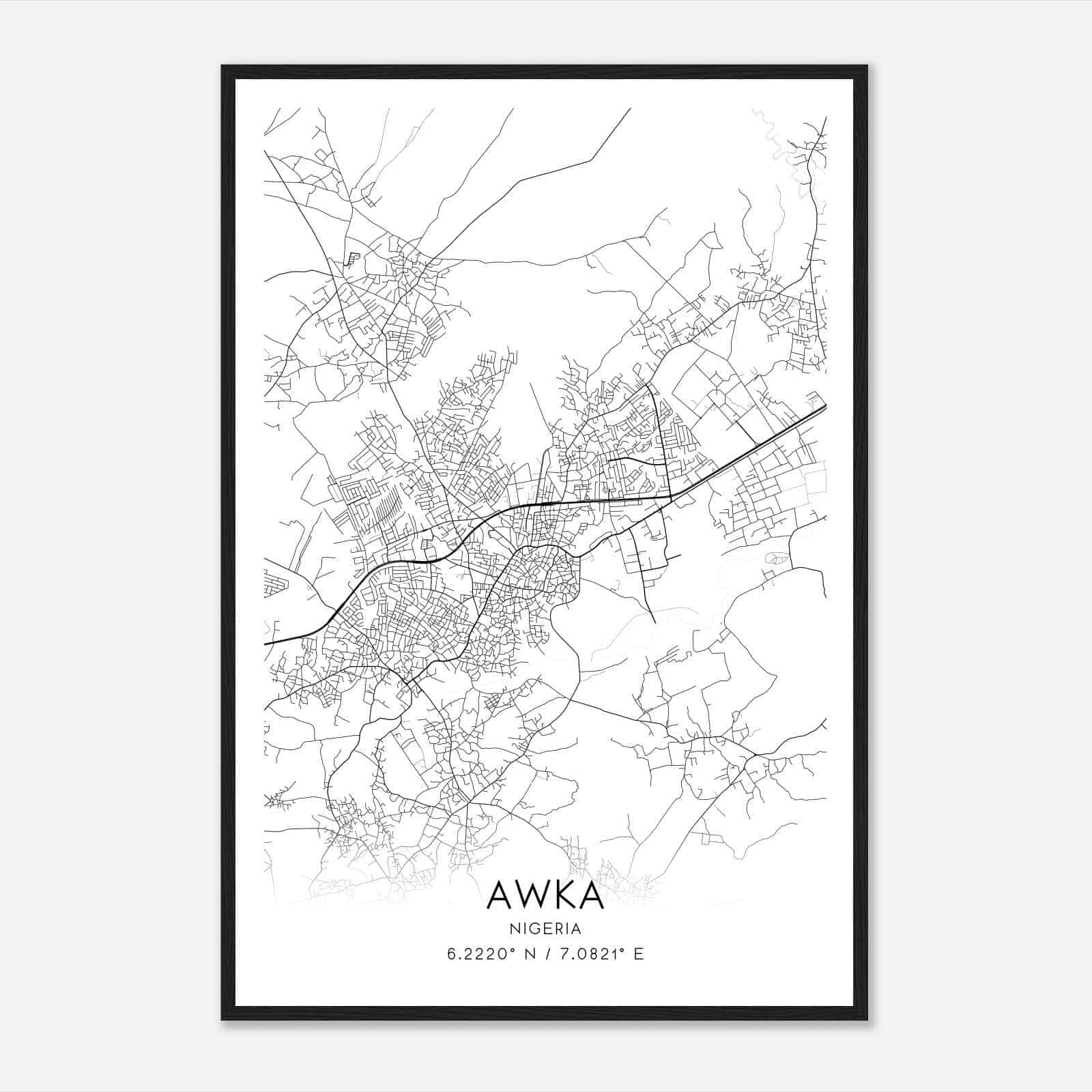 Awka Nigeria Map Poster, Awka City Road Wall Art Print - Custom Maps ...
