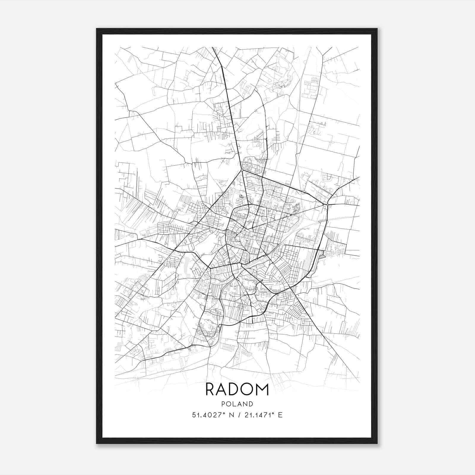 Radom Poland Map Poster, Radom City Road Wall Art Print - Custom Maps ...