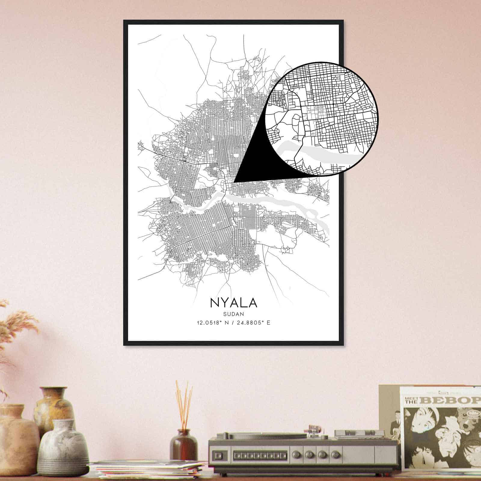 Nyala Sudan Map Poster, Nyala City Road Wall Art Print - Custom Maps ...