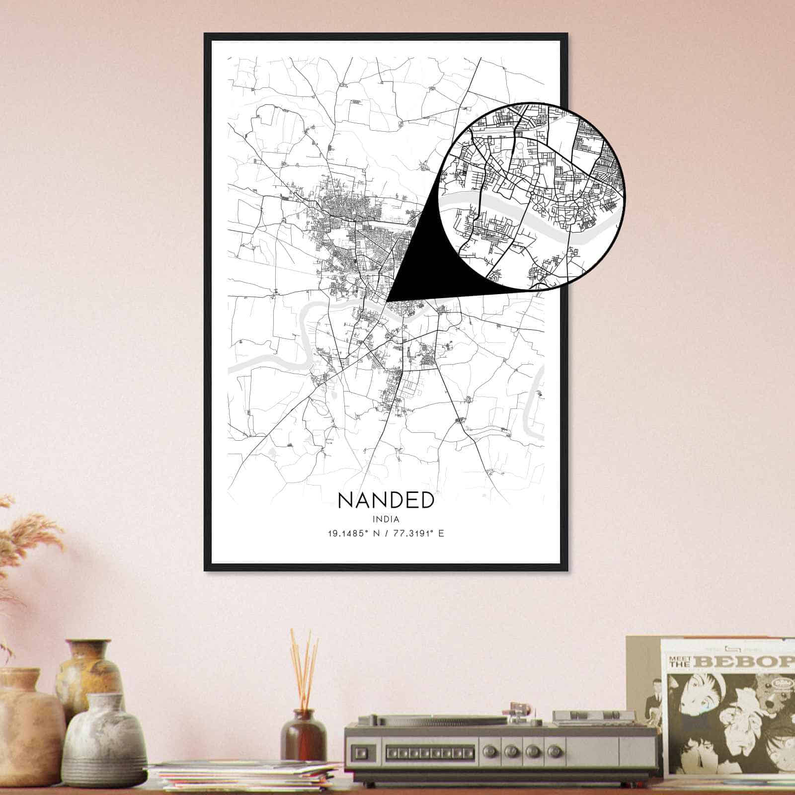 Nanded India Map Poster, Nanded City Road Wall Art Print - Custom Maps ...