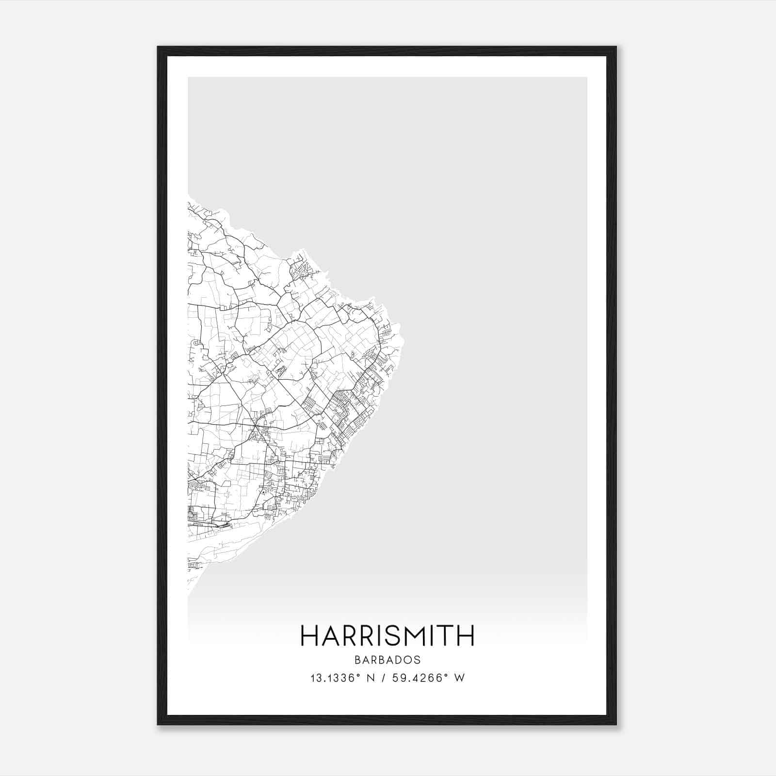 Harrismith Barbados Map Poster, Harrismith City Road Wall Art Print ...