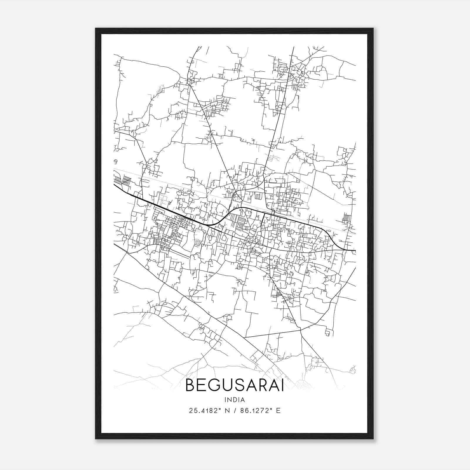 Begusarai India Map Poster, Begusarai City Road Wall Art Print - Custom ...