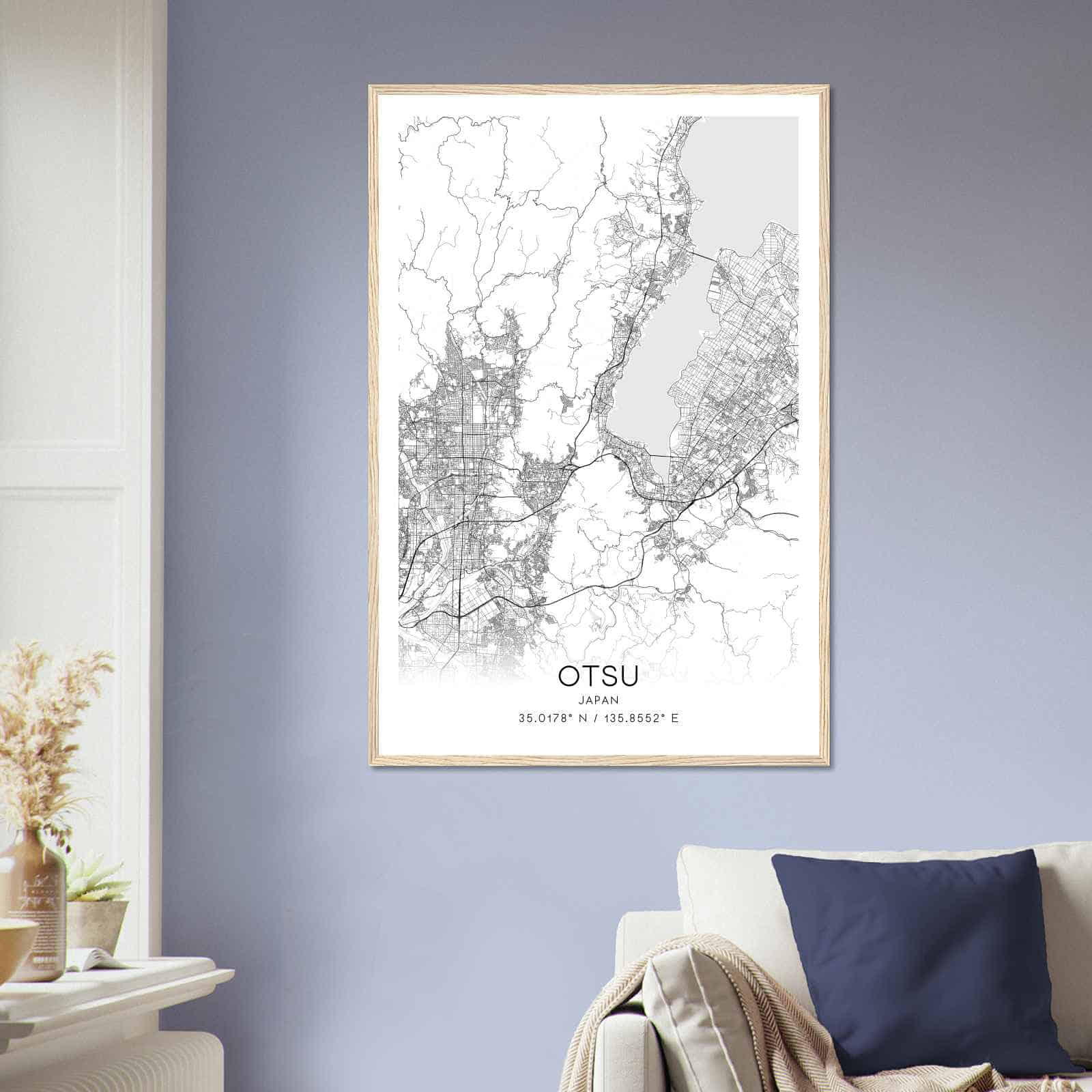 Otsu Japan Map Poster, Otsu City Road Wall Art Print - Custom Maps ...