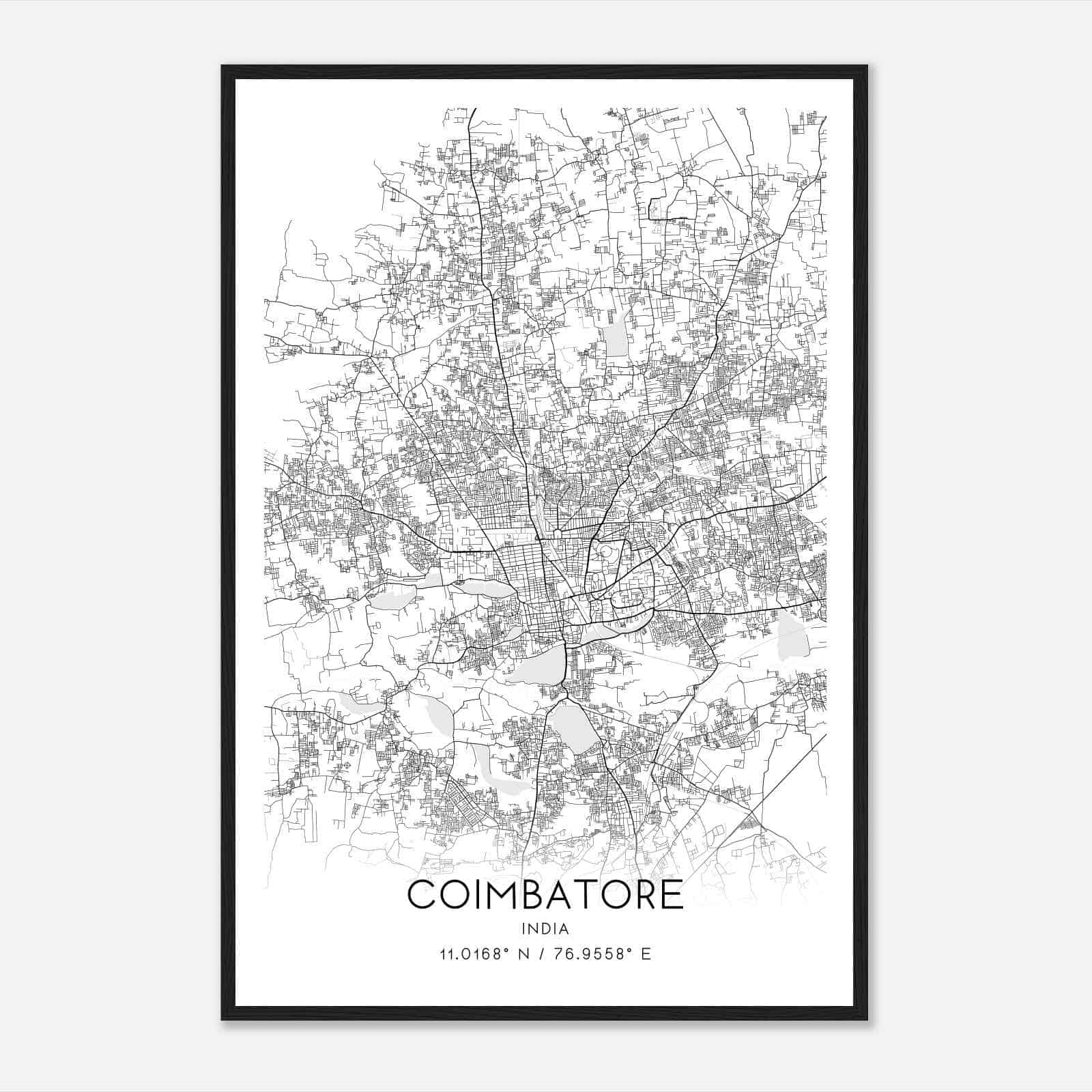 Coimbatore India Map Poster, Coimbatore City Road Wall Art Print ...