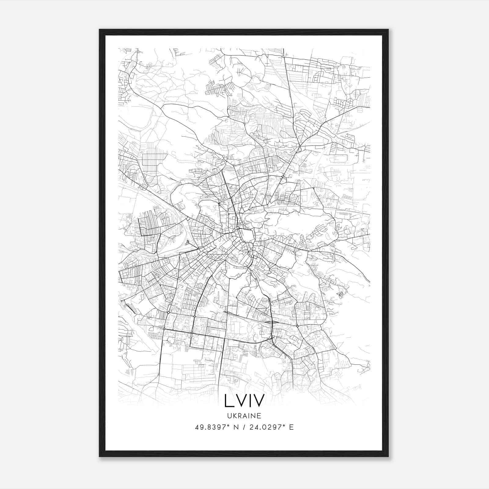 Lviv Ukraine Map Poster, Lviv City Road Wall Art Print - Custom Maps ...