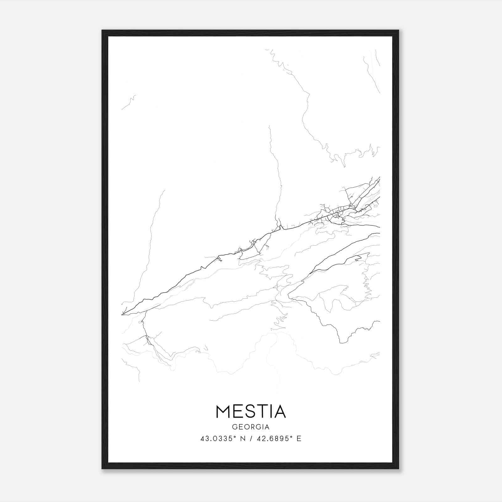 Mestia Georgia Map Poster, Mestia City Road Wall Art Print - Custom ...