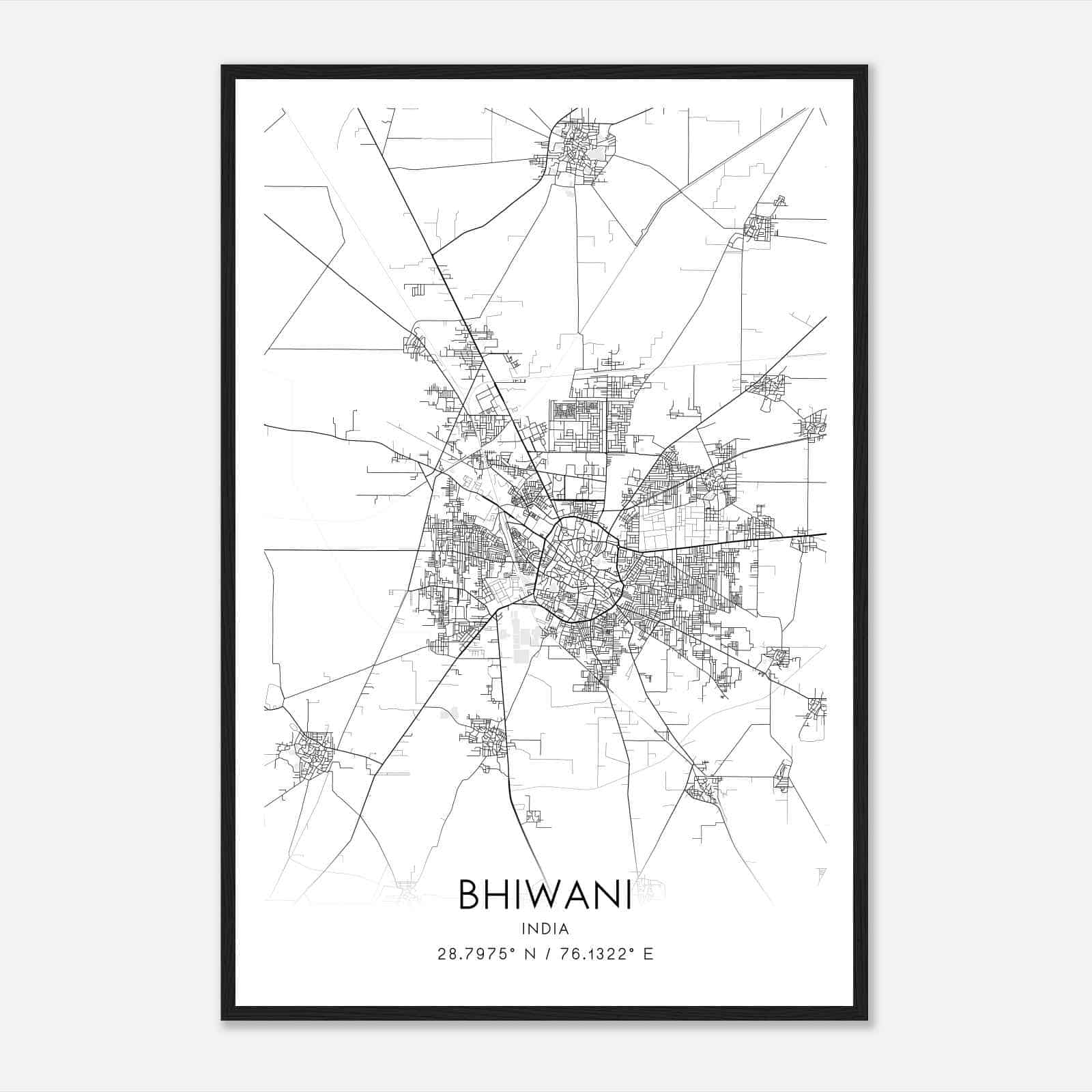 Bhiwani India Map Poster, Bhiwani City Road Wall Art Print - Custom ...
