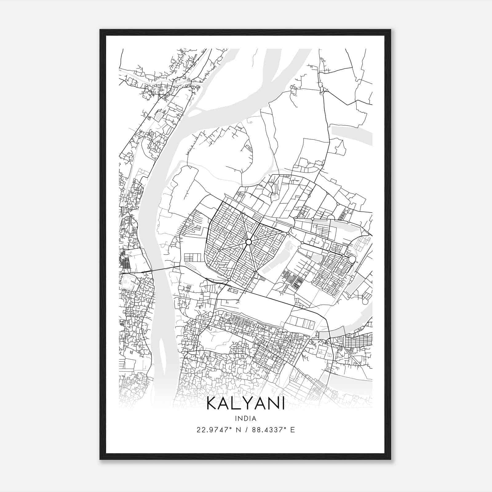 Kalyani India Map Poster, Kalyani City Road Wall Art Print - Custom ...