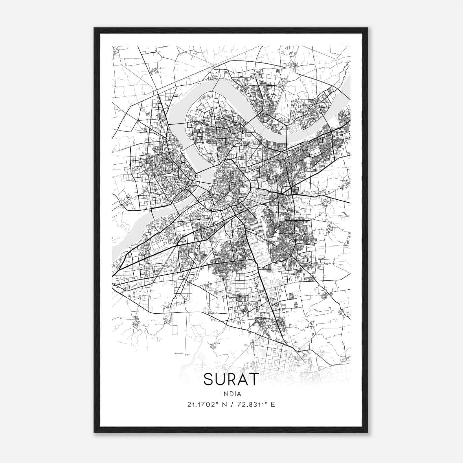 Surat India Map Poster, Surat City Road Wall Art Print - Custom Maps ...
