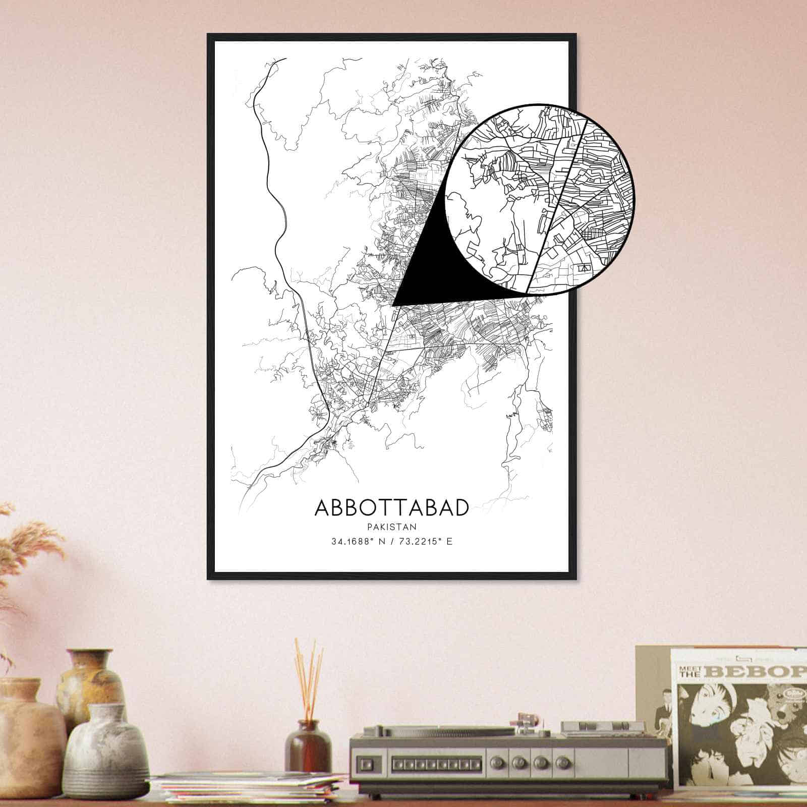 Abbottabad Pakistan Map Poster, Abbottabad City Road Wall Art Print ...