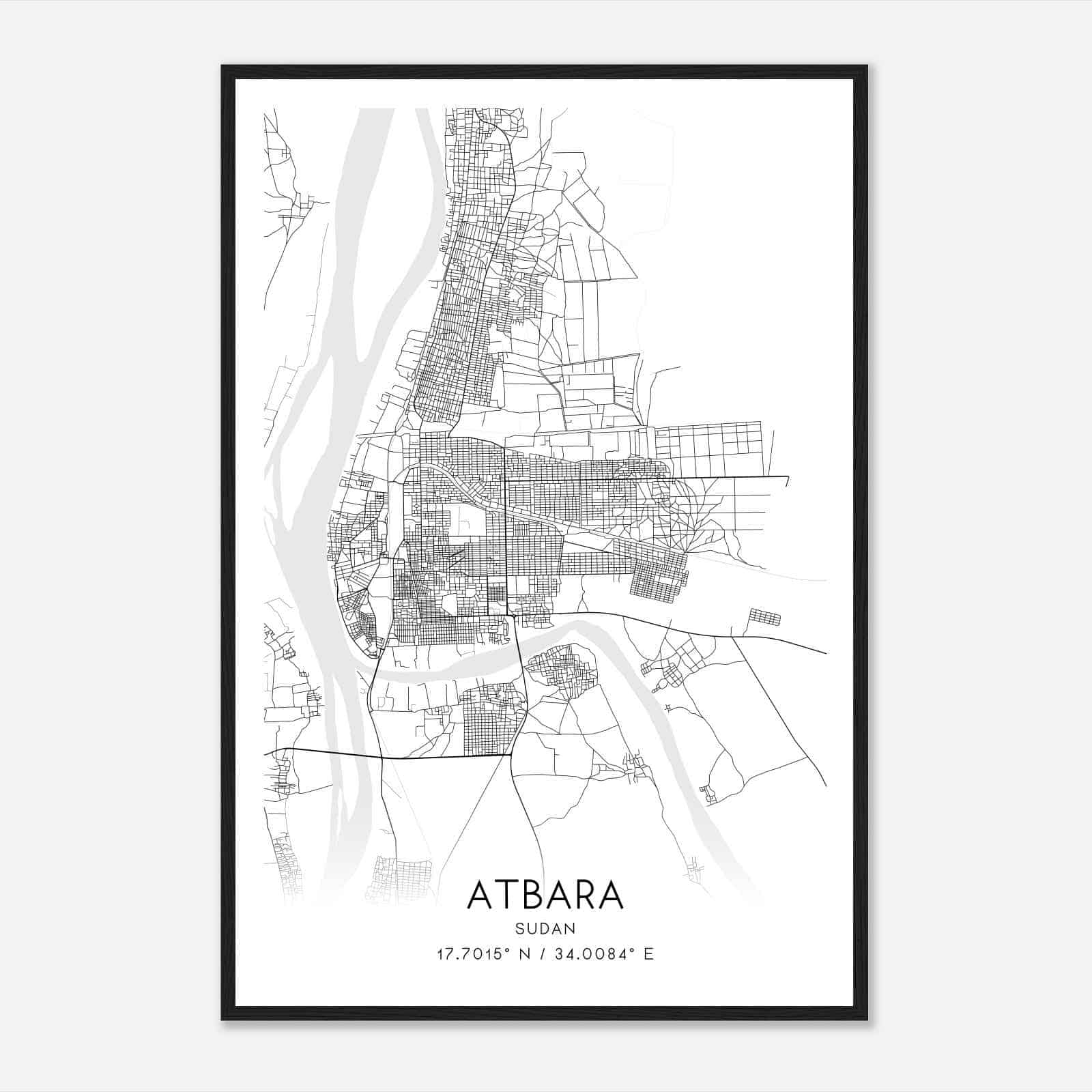 Atbara Sudan Map Poster, Atbara City Road Wall Art Print - Custom Maps ...