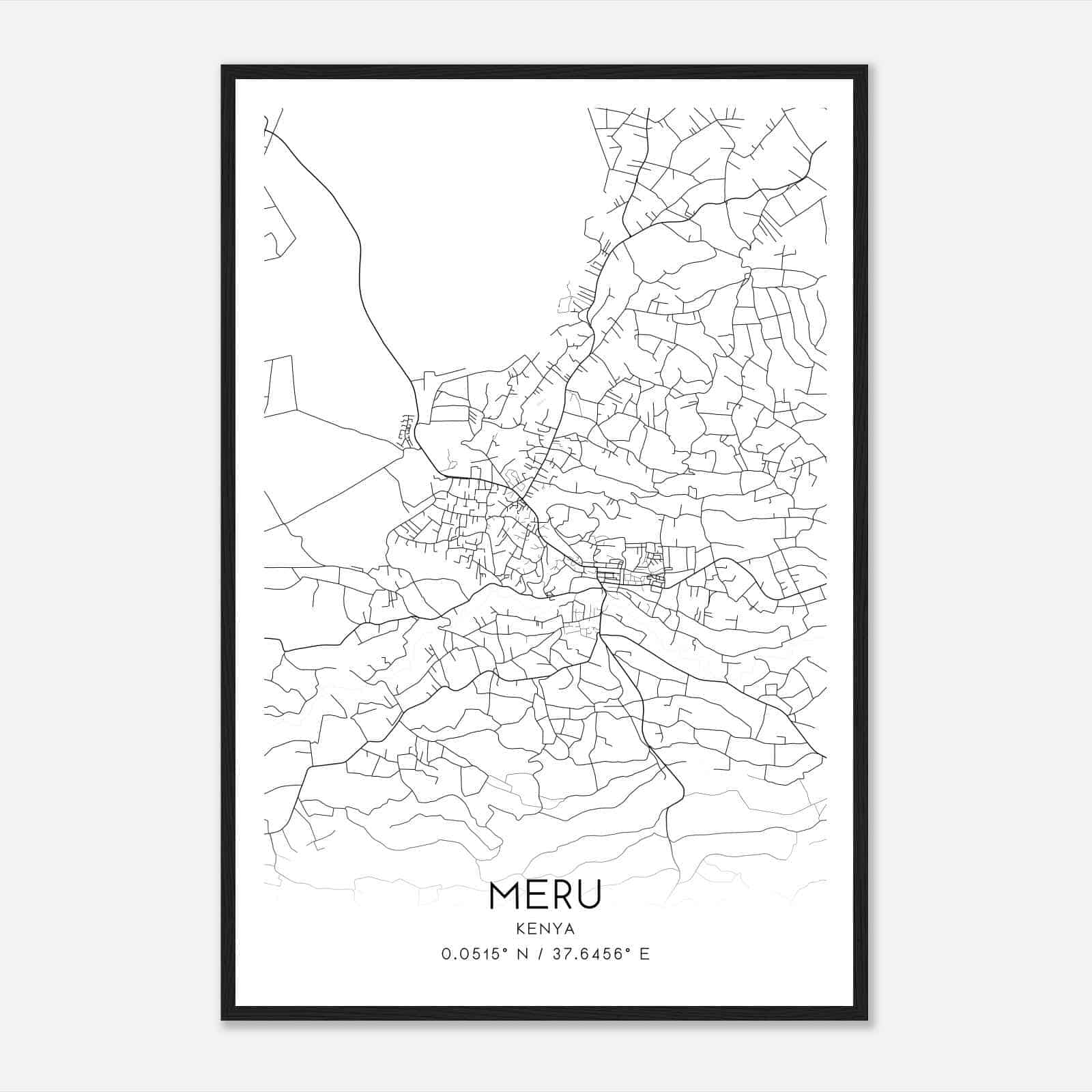 Meru Kenya Map Poster, Meru City Road Wall Art Print - Custom Maps ...