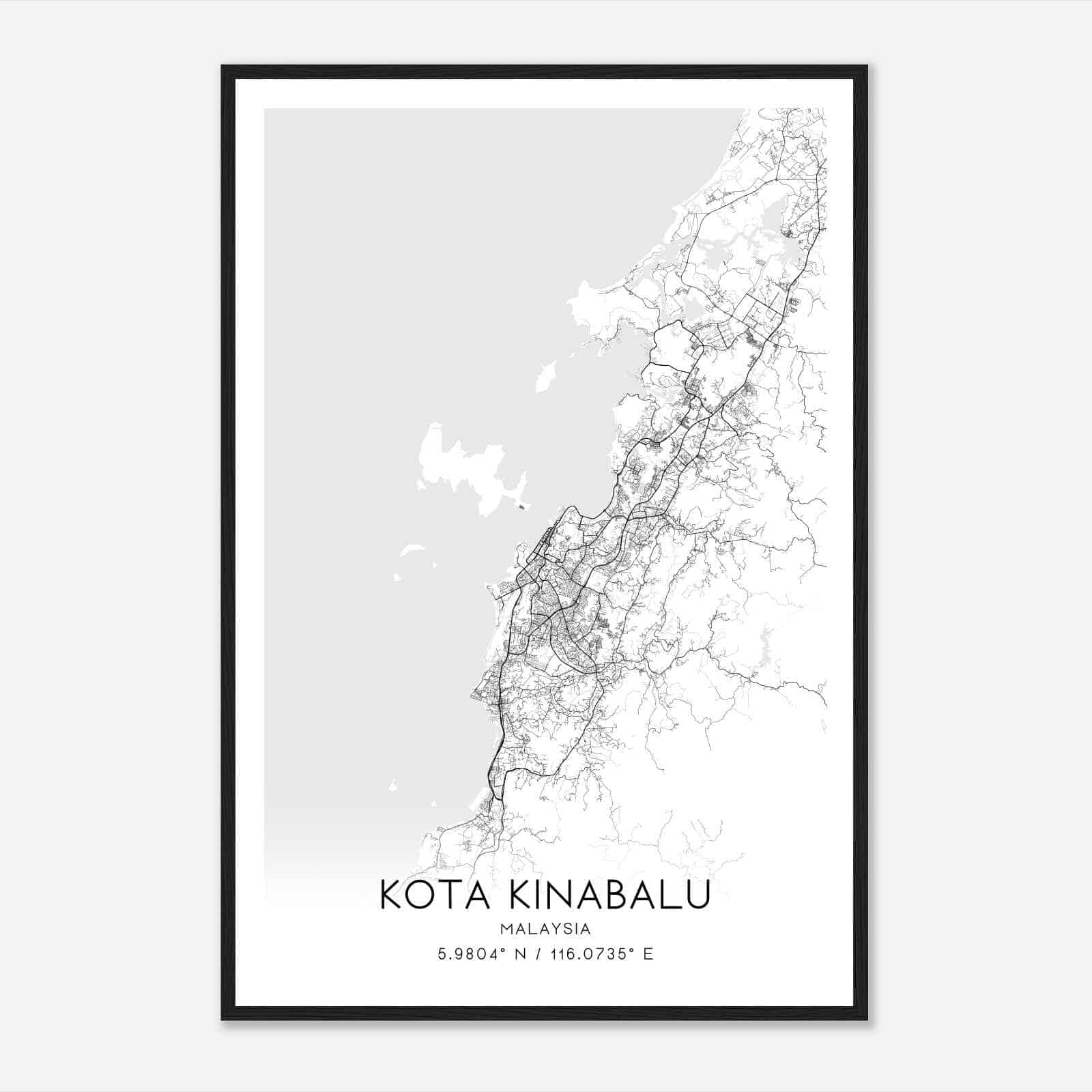 Kota Kinabalu Malaysia Map Poster, Kota Kinabalu City Road Wall Art ...