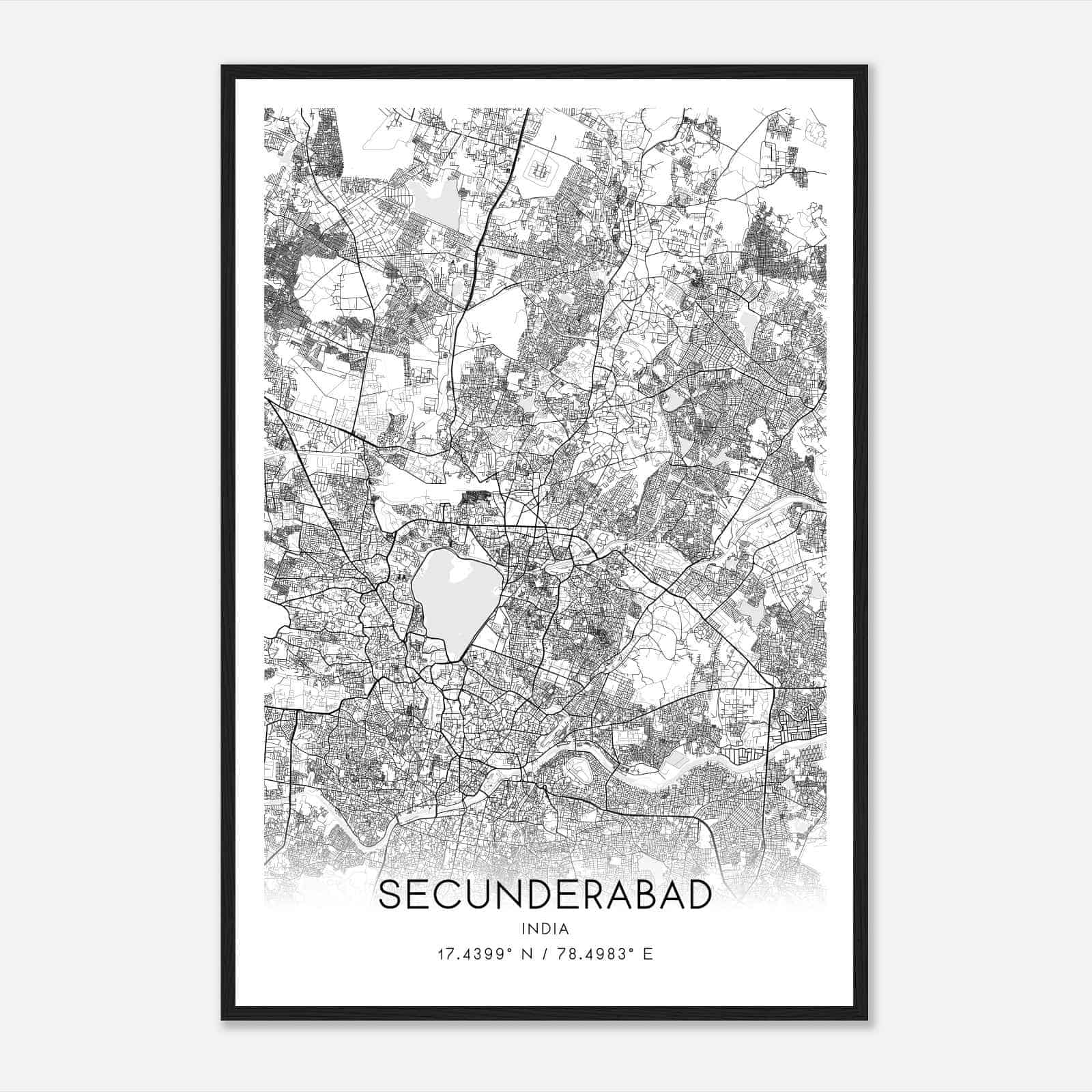Secunderabad India Map Poster, Secunderabad City Road Wall Art Print ...