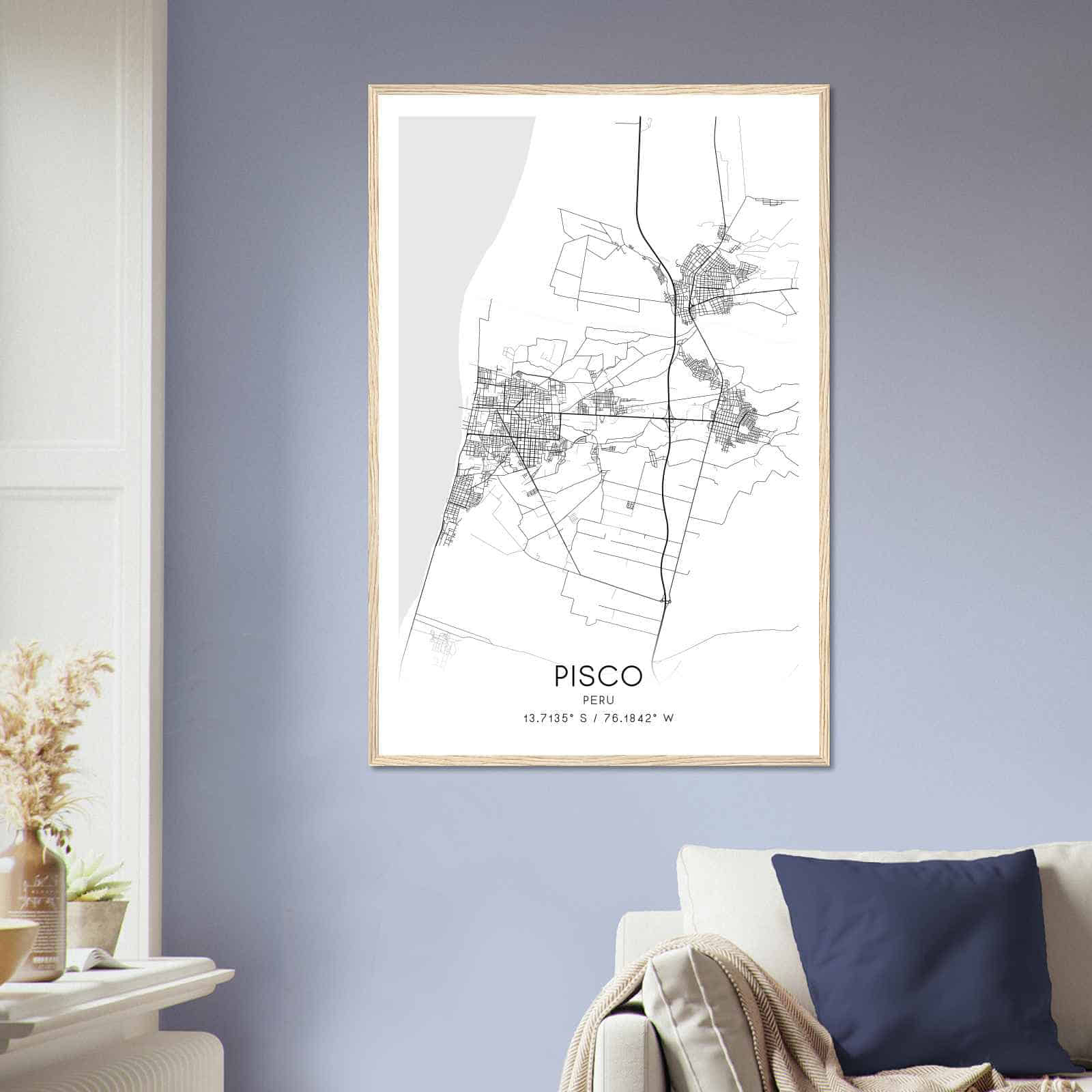 Pisco Peru Map Poster, Pisco City Road Wall Art Print - Custom Maps ...