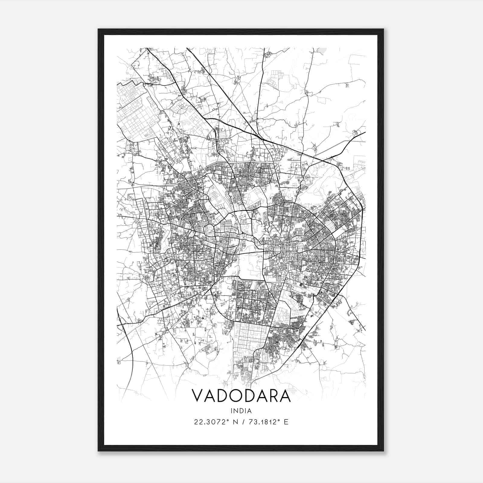Vadodara India Map Poster, Vadodara City Road Wall Art Print - Custom ...