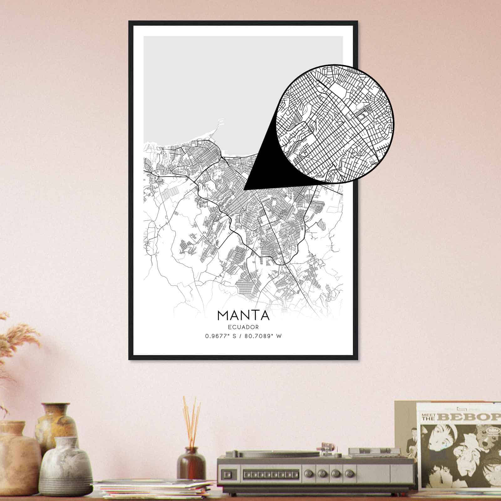 Manta Ecuador Map Poster, Manta City Road Wall Art Print - Custom Maps ...
