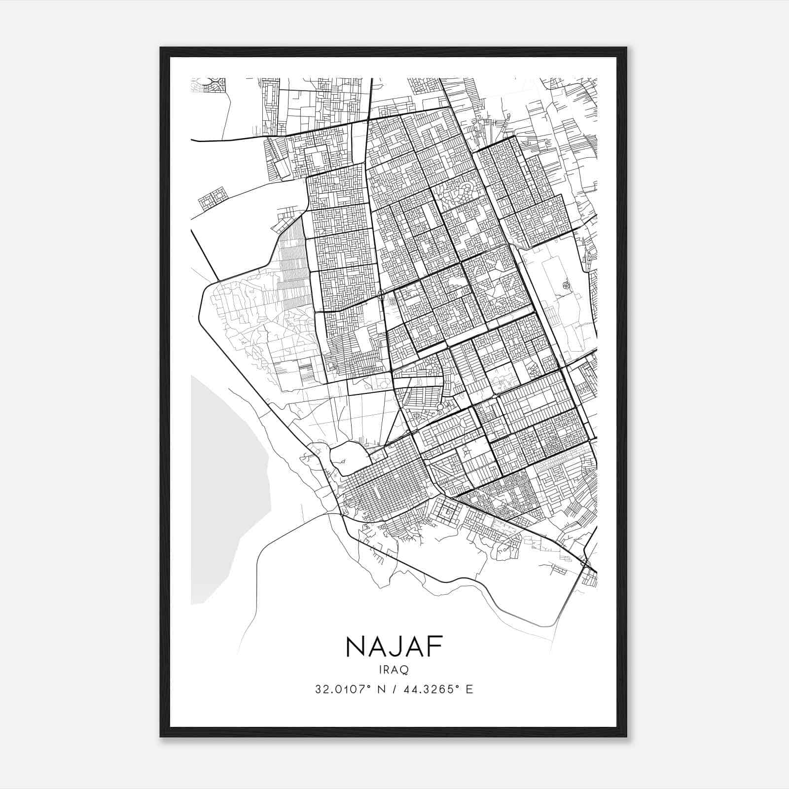 Najaf Iraq Map Poster, Najaf City Road Wall Art Print - Custom Maps ...