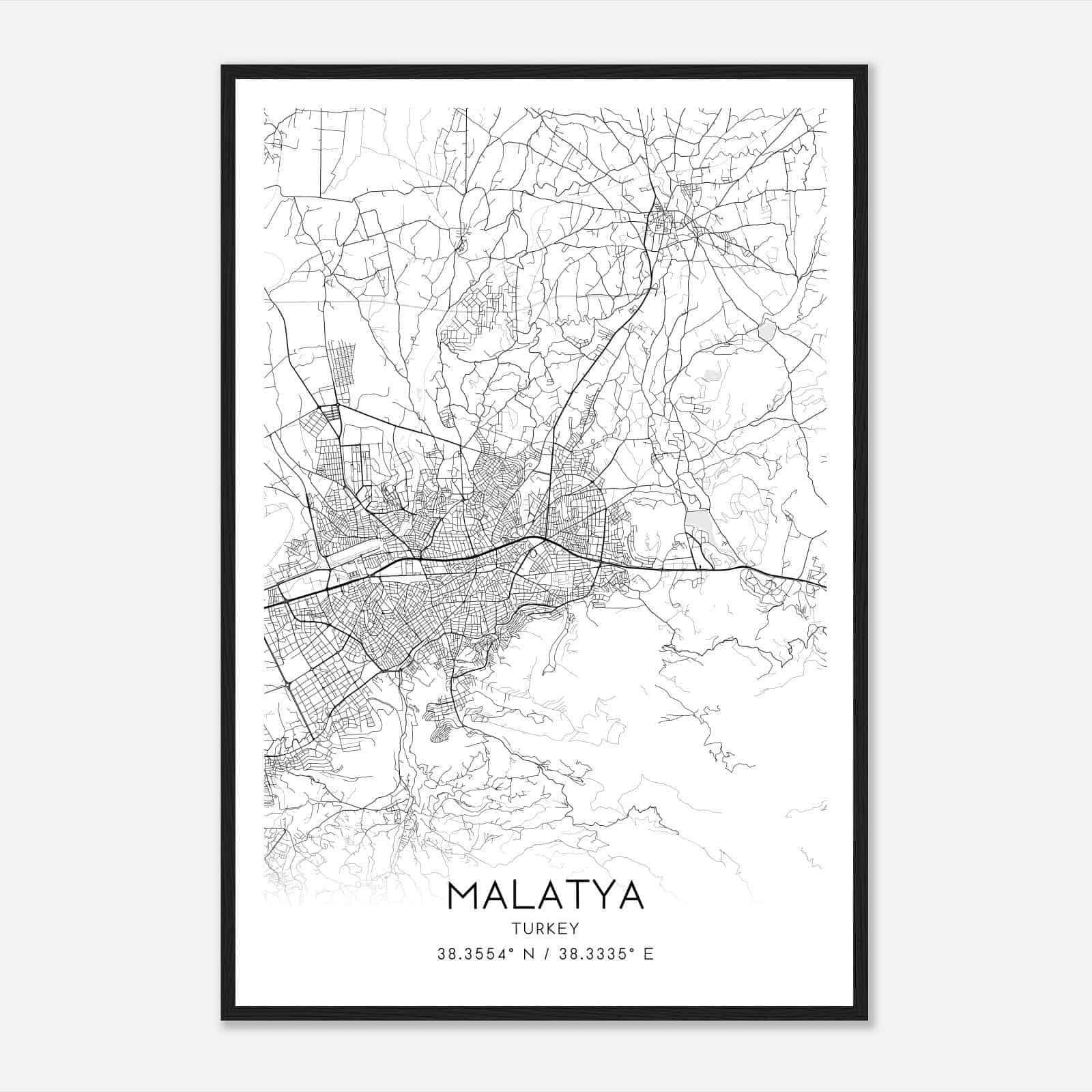 Malatya Turkey Map Poster, Malatya City Road Wall Art Print - Custom ...