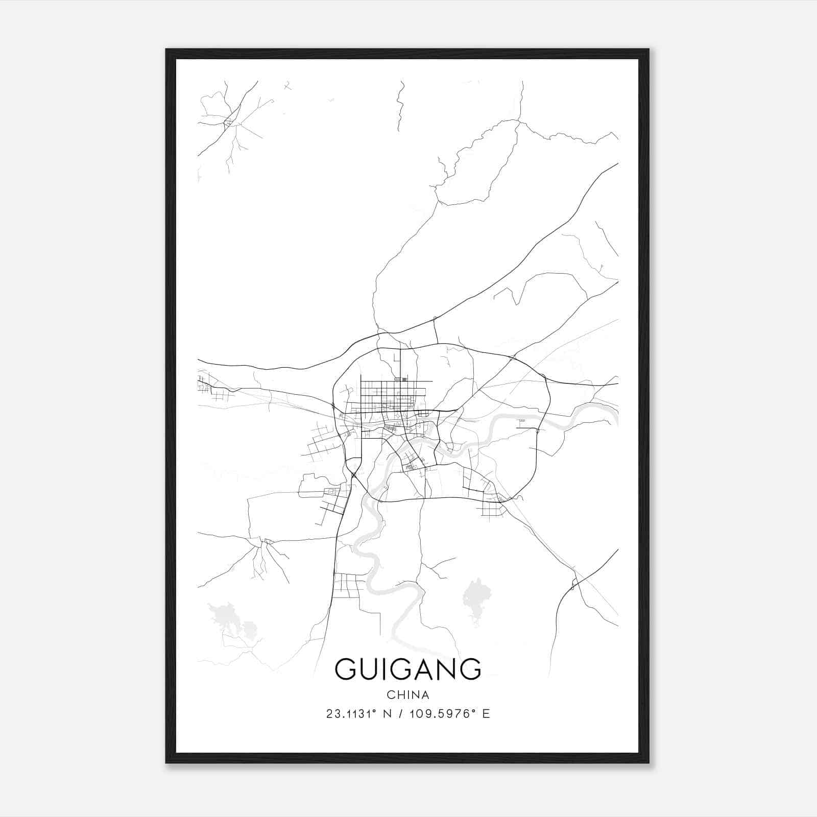 Guigang China Map Poster, Guigang City Road Wall Art Print - Custom ...