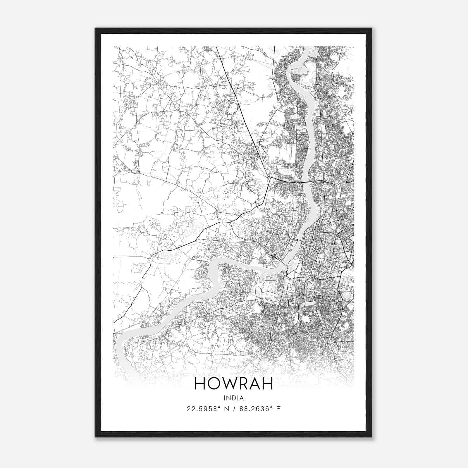 Howrah India Map Poster, Howrah City Road Wall Art Print - Custom Maps ...