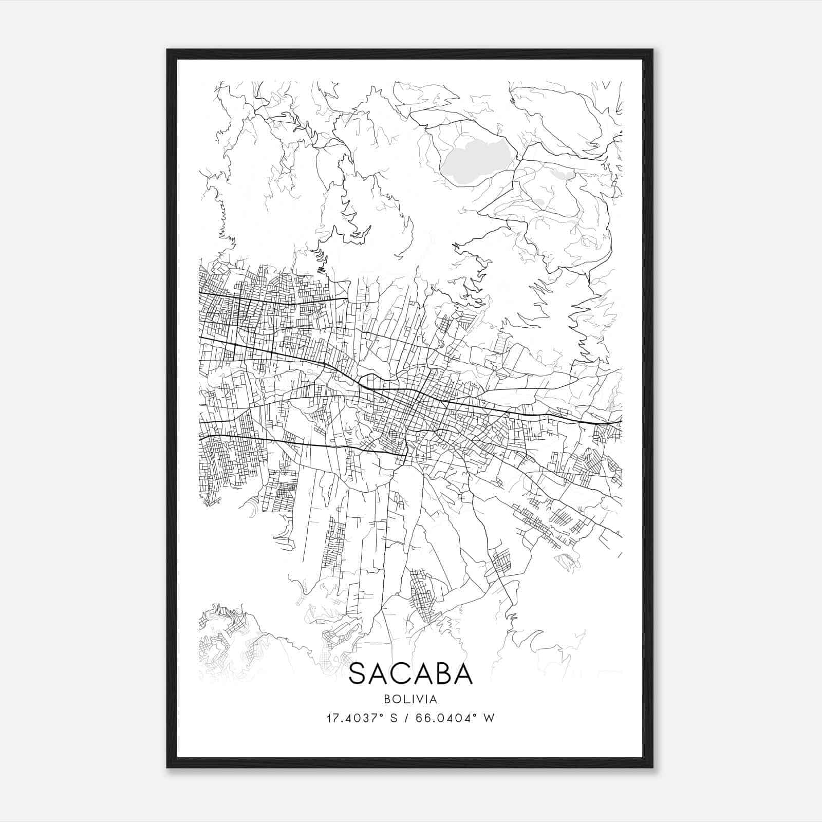 Sacaba Bolivia Map Poster, Sacaba City Road Wall Art Print - Custom ...