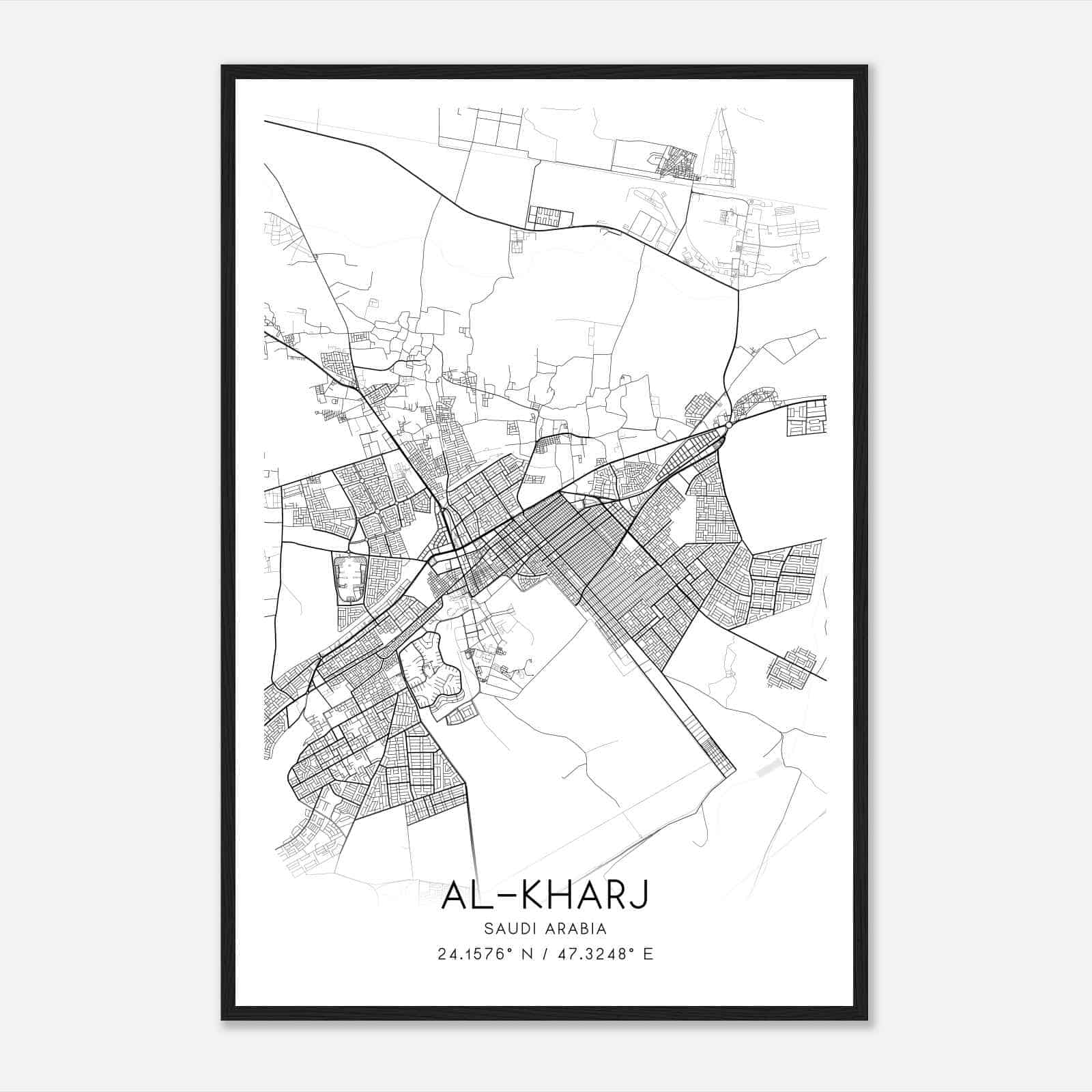 AlKharj Saudi Arabia Map Poster, AlKharj City Road Wall Art Print ...