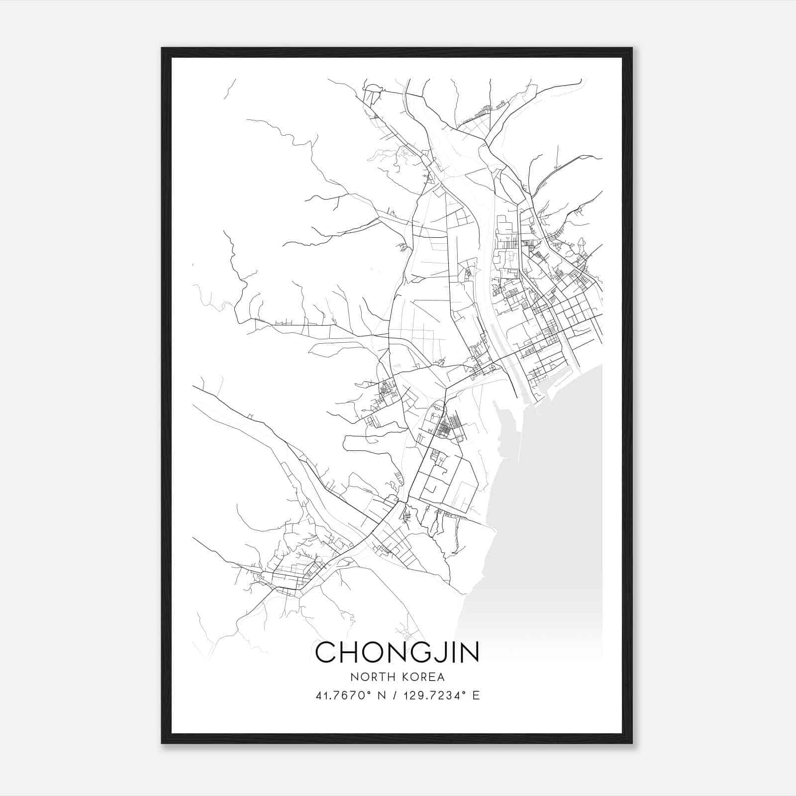 Chongjin North Korea Map Poster, Chongjin City Road Wall Art Print ...