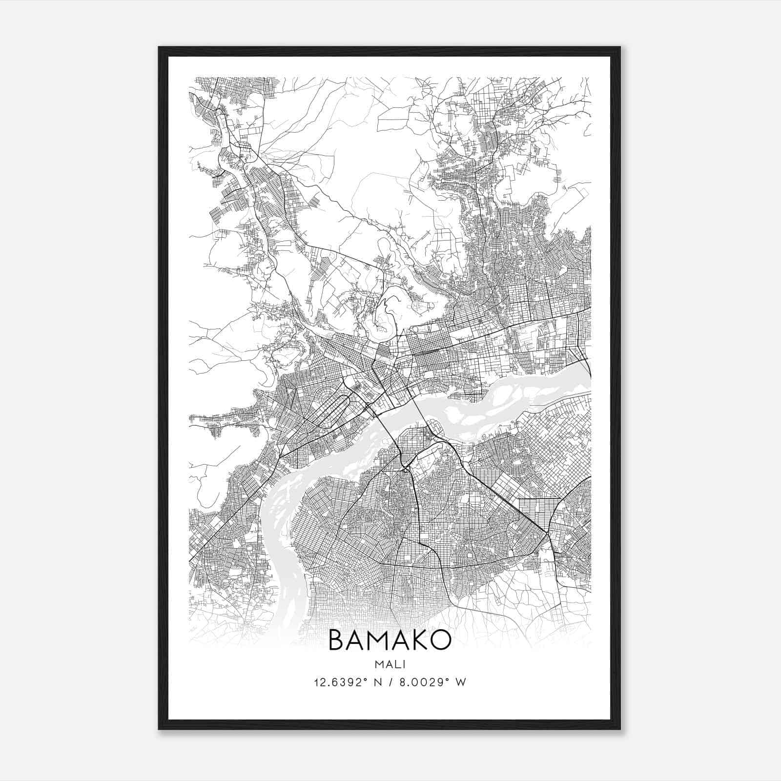 Bamako Mali Map Poster, Bamako City Road Wall Art Print - Custom Maps ...