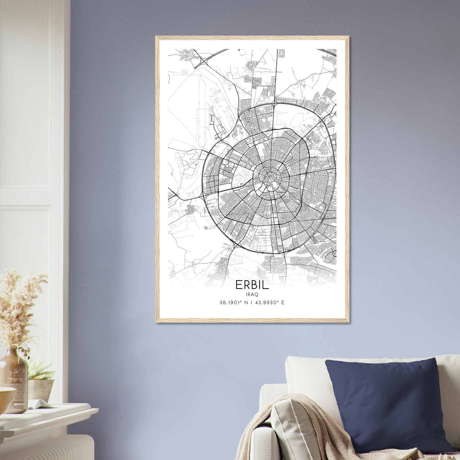 Erbil Iraq Map Poster, Erbil City Road Wall Art Print - Custom Maps ...