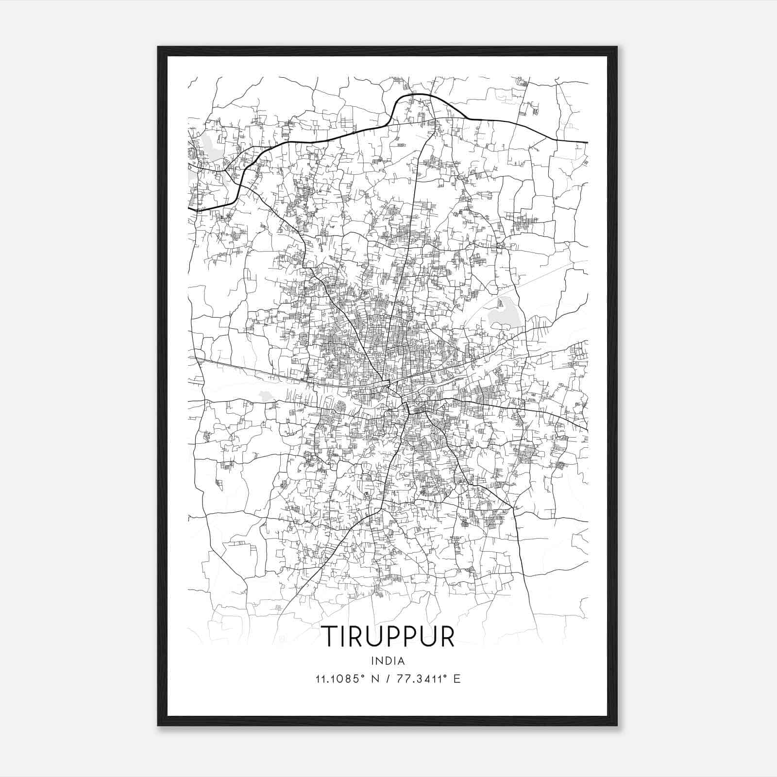 Tiruppur India Map Poster, Tiruppur City Road Wall Art Print - Custom ...