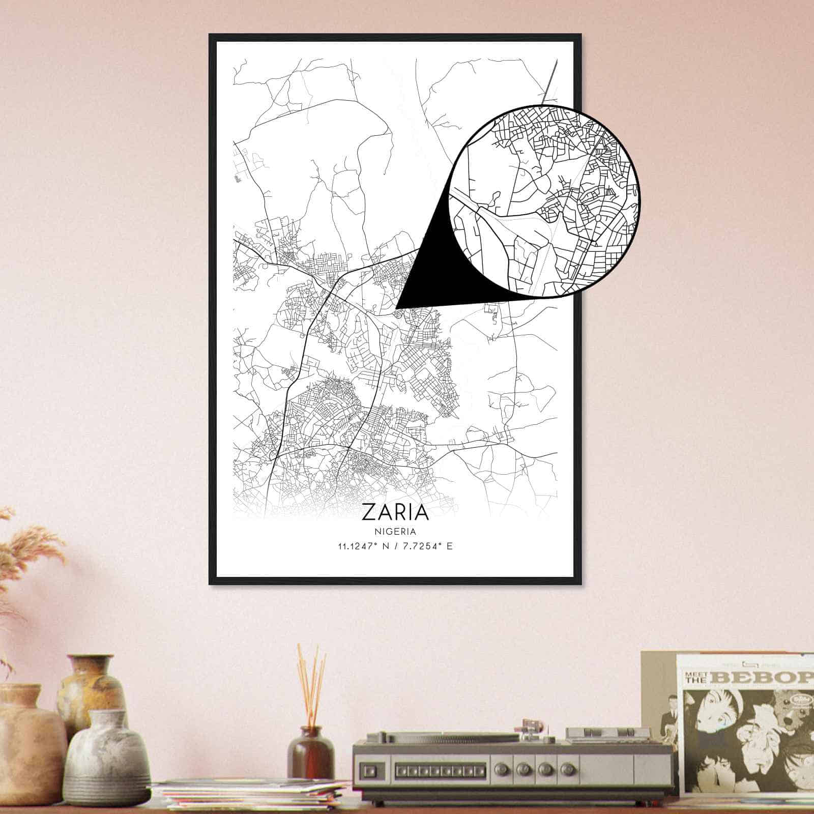 Zaria Nigeria Map Poster, Zaria City Road Wall Art Print - Custom Maps ...