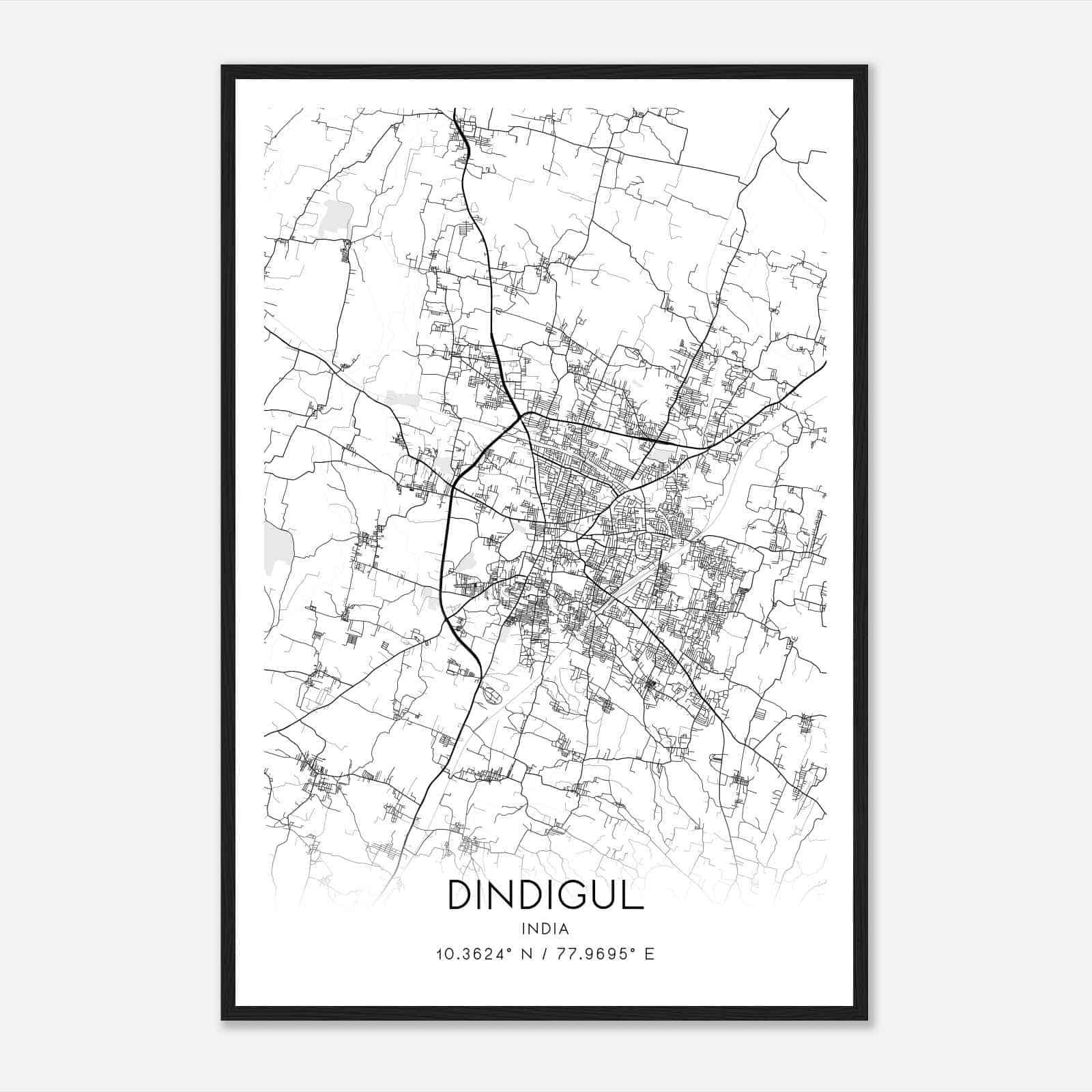 Dindigul India Map Poster, Dindigul City Road Wall Art Print - Custom ...