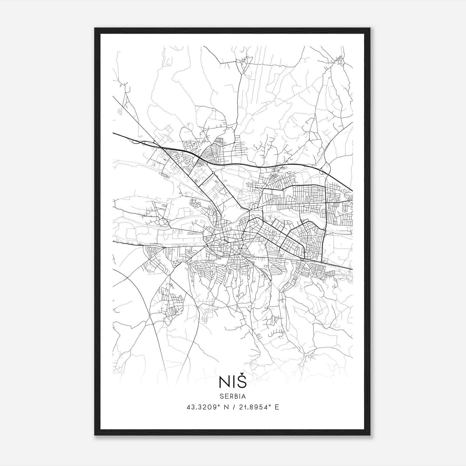 Nis Serbia Map Poster, Nis City Road Wall Art Print - Custom Maps & Posters