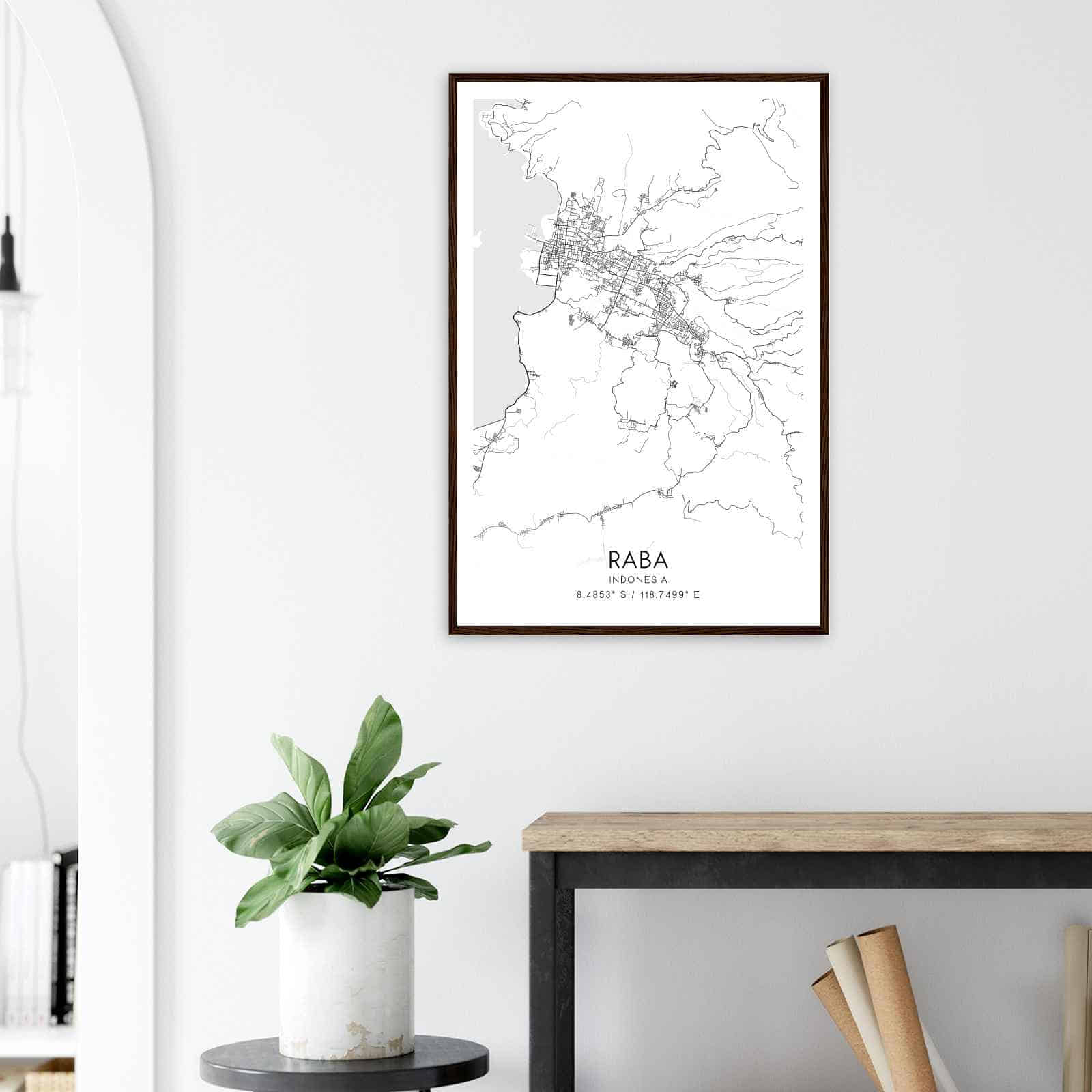Raba Indonesia Map Poster, Raba City Road Wall Art Print - Custom Maps ...