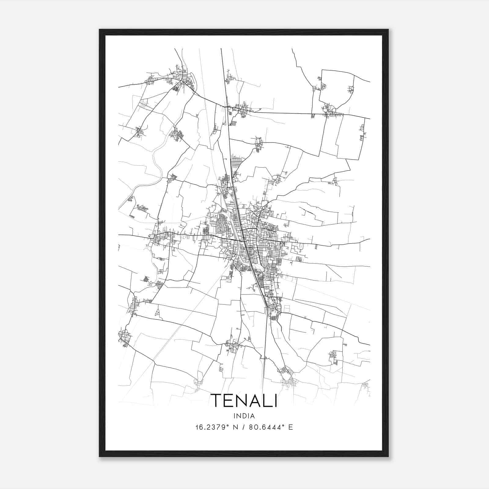Tenali India Map Poster, Tenali City Road Wall Art Print - Custom Maps ...