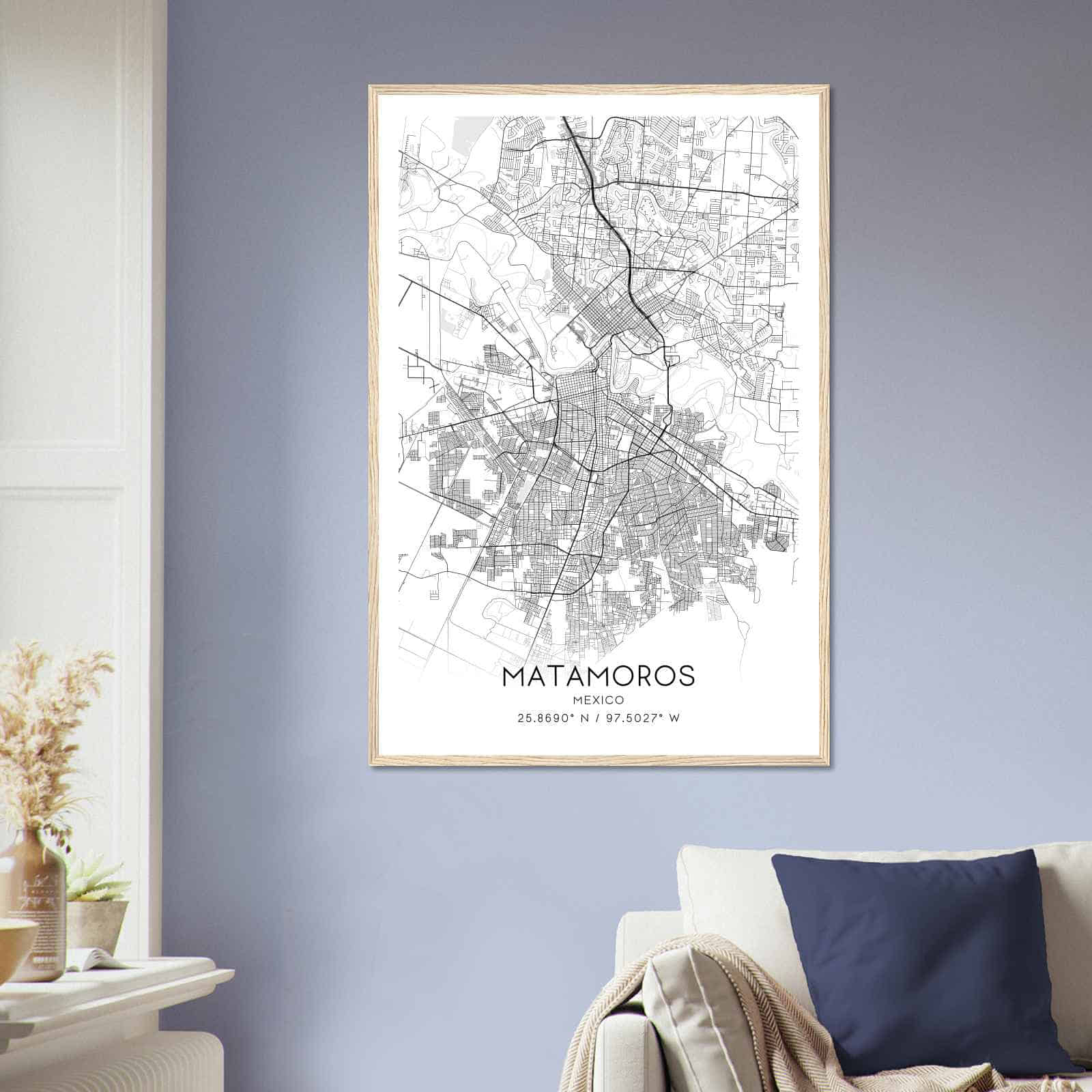 Matamoros Mexico Map Poster, Matamoros City Road Wall Art Print ...