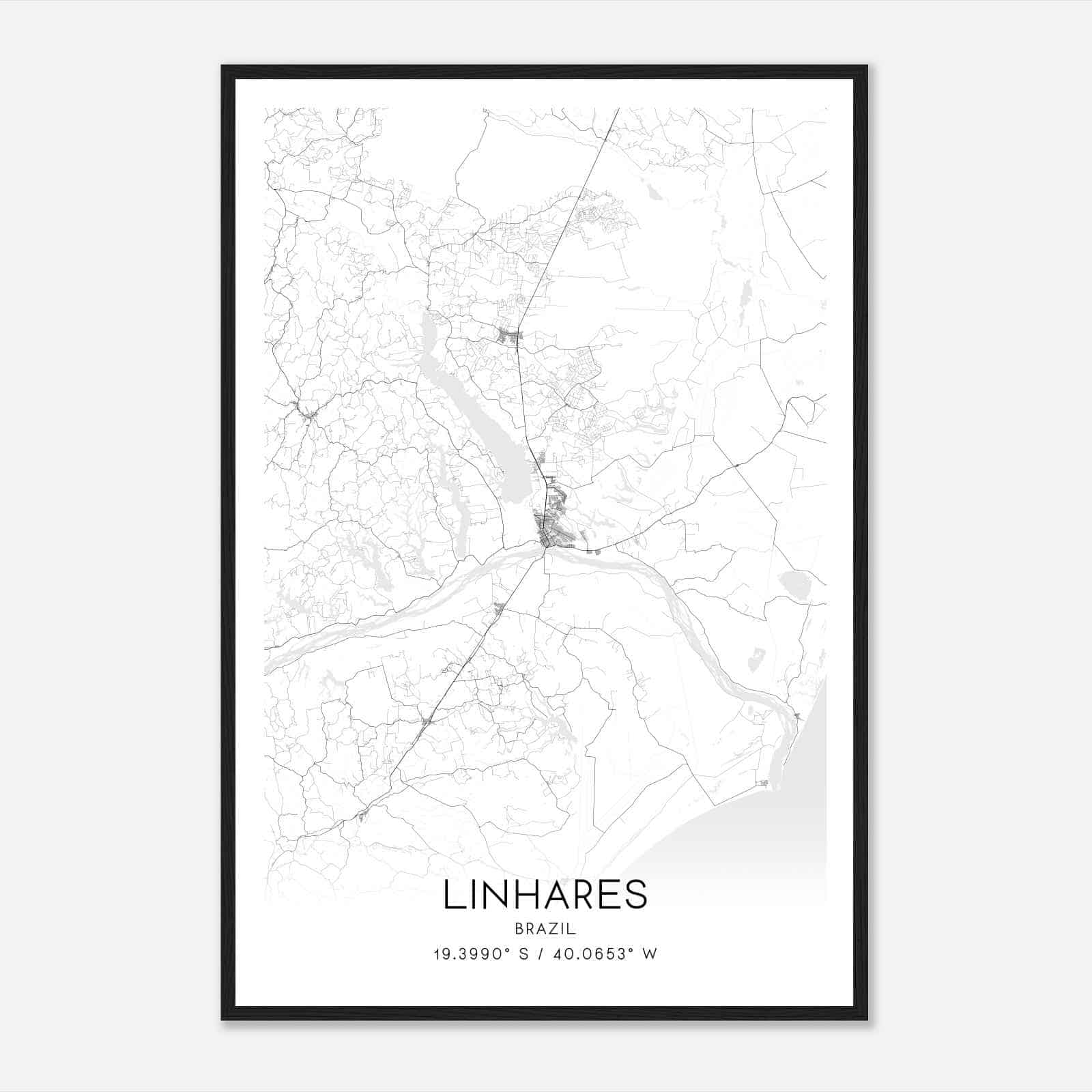 Linhares Brazil Map Poster, Linhares City Road Wall Art Print - Custom ...