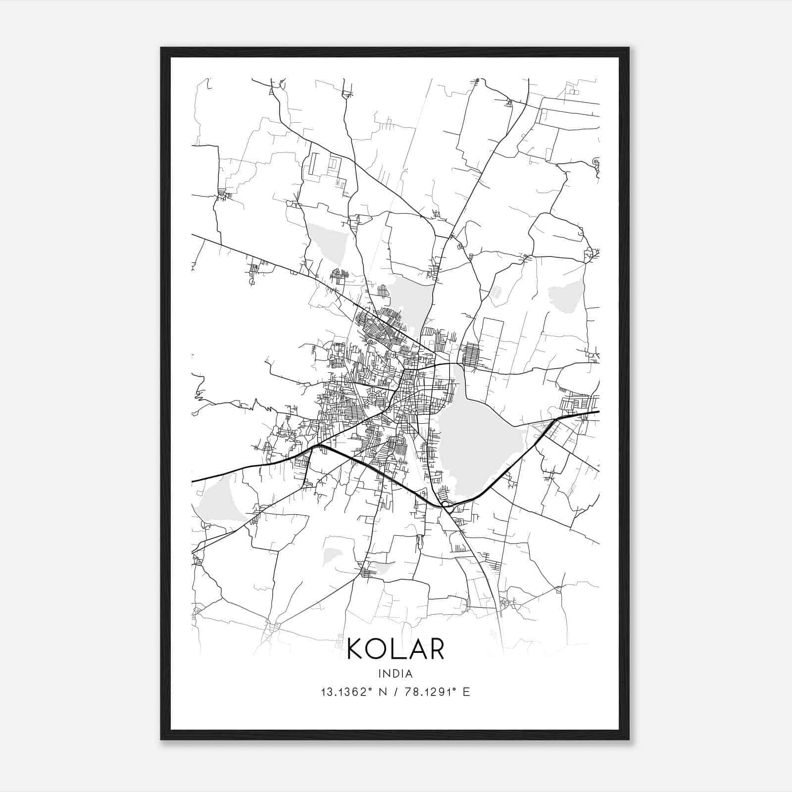 Kolar India Map Poster, Kolar City Road Wall Art Print - Custom Maps ...