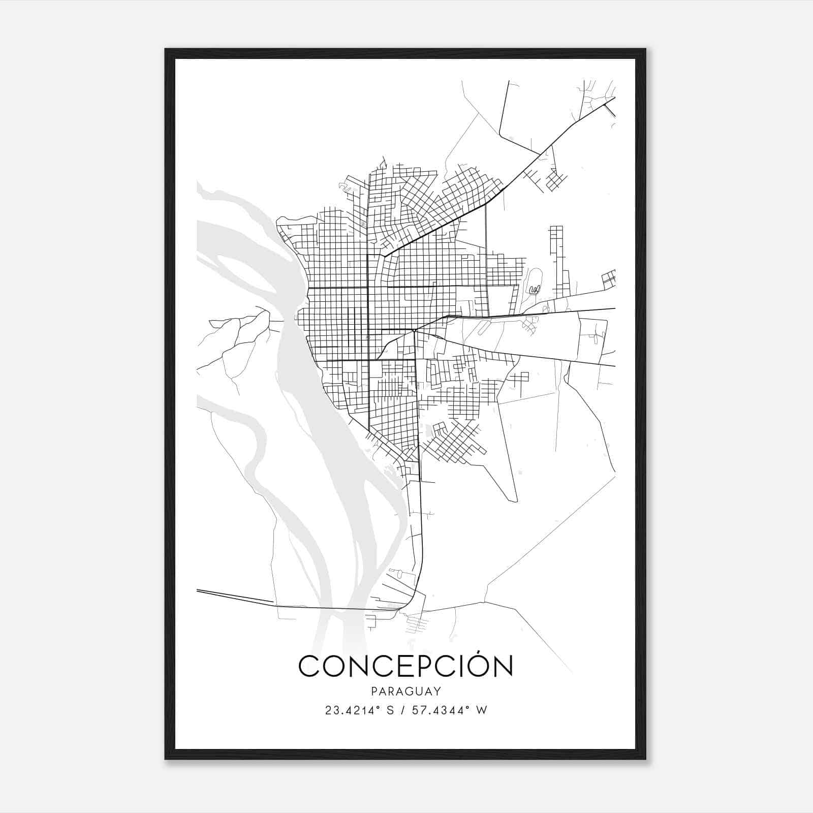 Concepcion Paraguay Map Poster, Concepcion City Road Wall Art Print ...