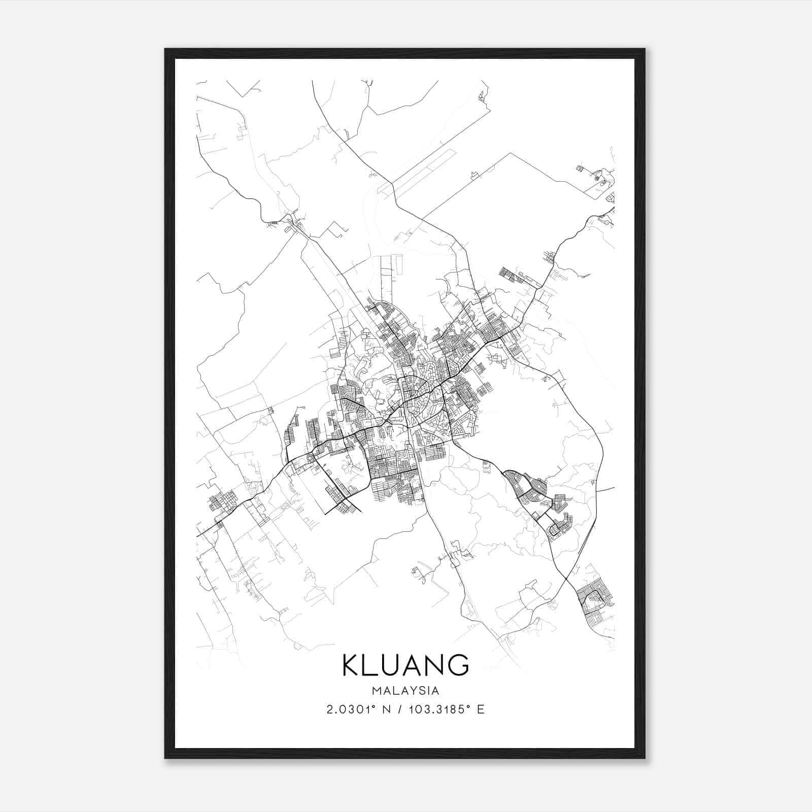 Kluang Malaysia Map Poster, Kluang City Road Wall Art Print - Custom ...