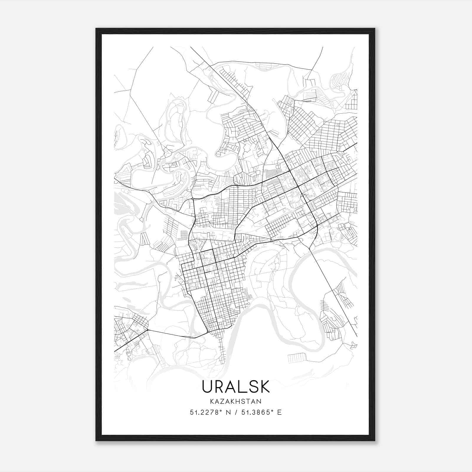 Uralsk Kazakhstan Map Poster, Uralsk City Road Wall Art Print - Custom ...