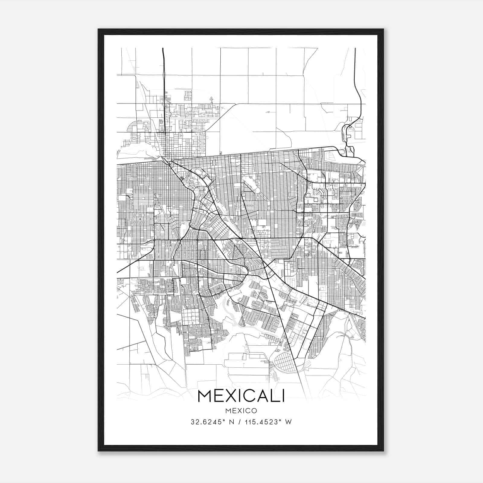 Mexicali Mexico Map Poster, Mexicali City Road Wall Art Print - Custom ...