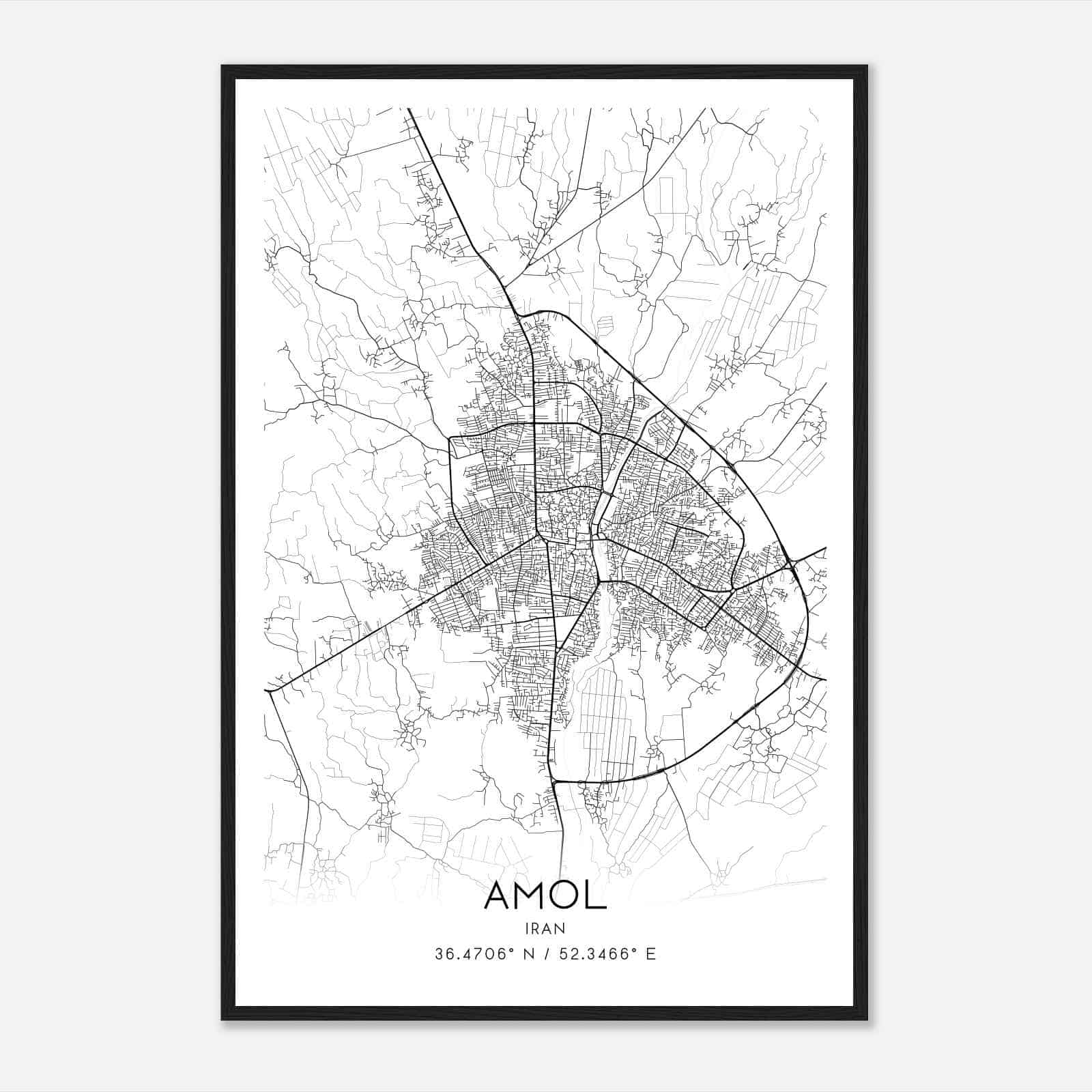 Amol Iran Map Poster, Amol City Road Wall Art Print - Custom Maps & Posters