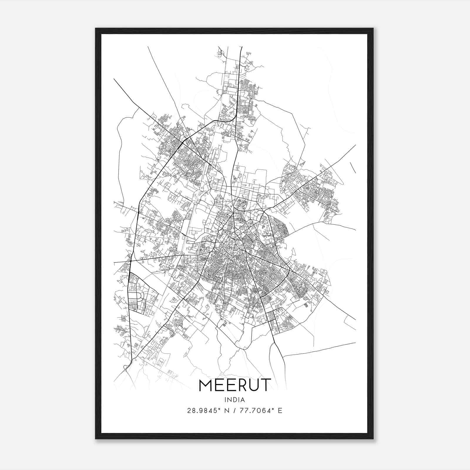 Meerut India Map Poster, Meerut City Road Wall Art Print - Custom Maps ...