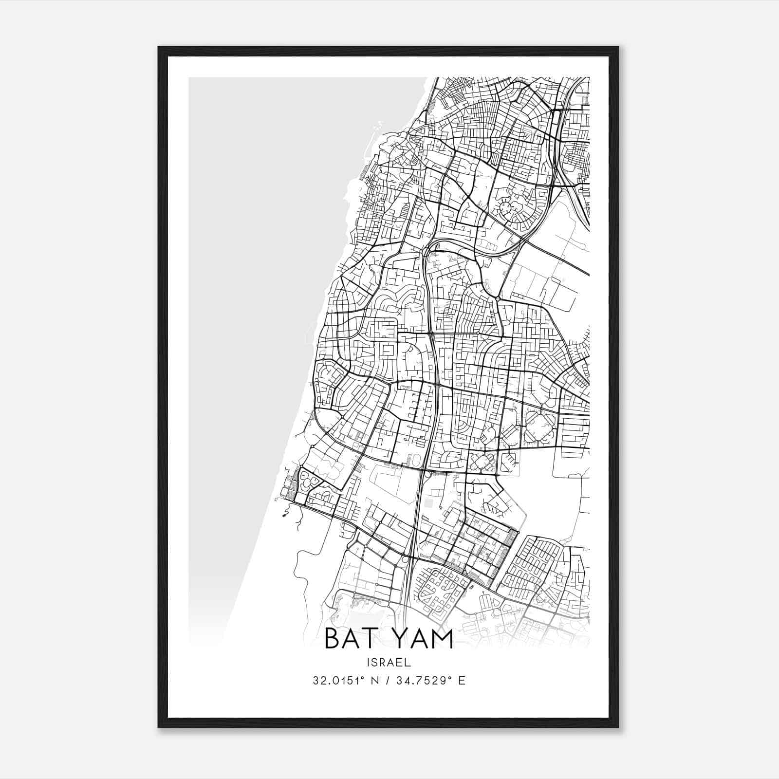 Bat Yam Israel Map Poster, Bat Yam City Road Wall Art Print - Custom ...