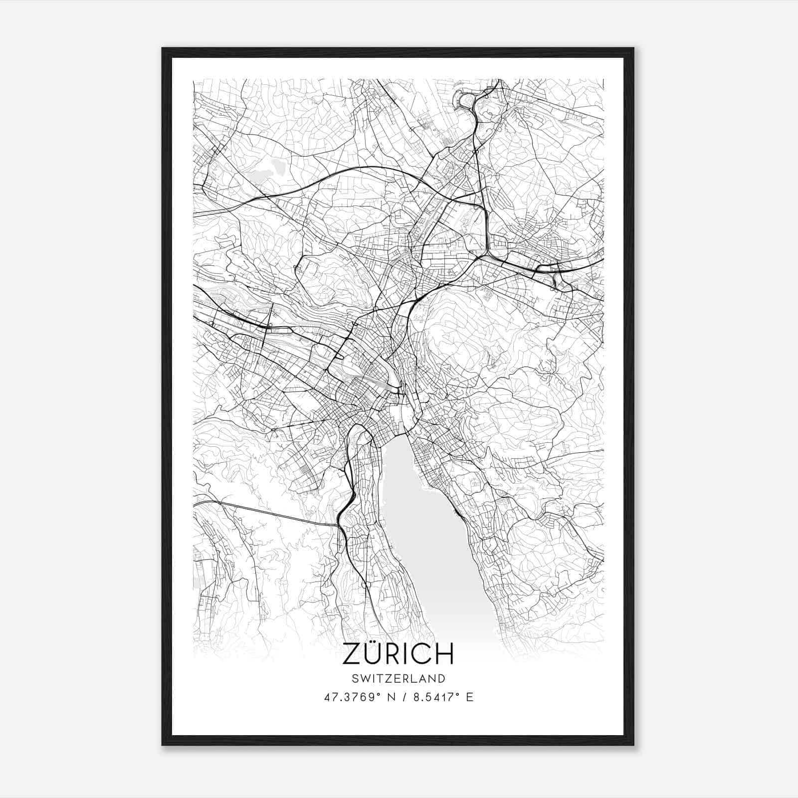 Zurich Switzerland Map Poster, Zurich City Road Wall Art Print - Custom ...